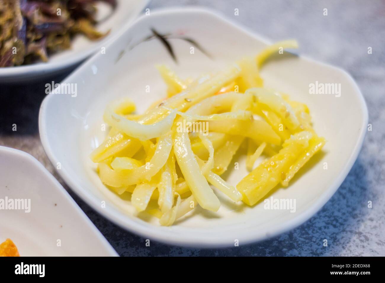 Korean side dish collectively called banchan at a restaurant in Gangwon ...