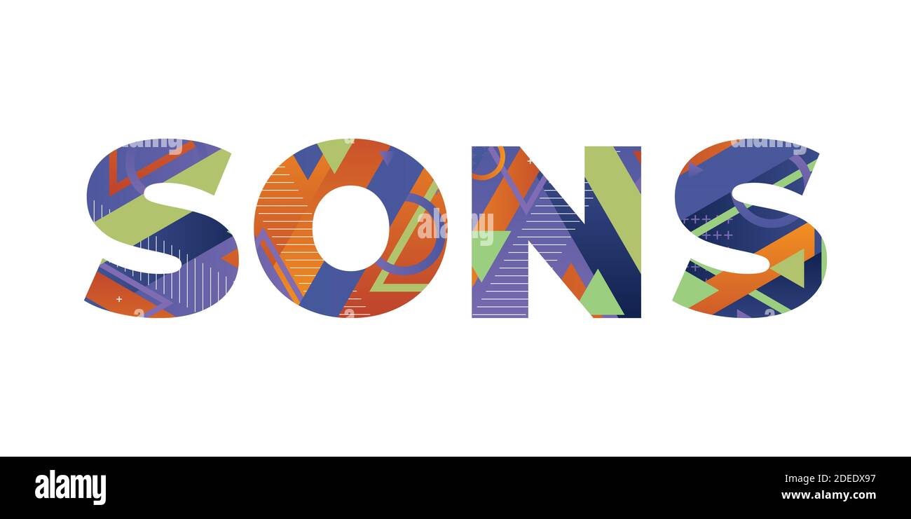 The word SONS concept written in colorful retro shapes and colors ...
