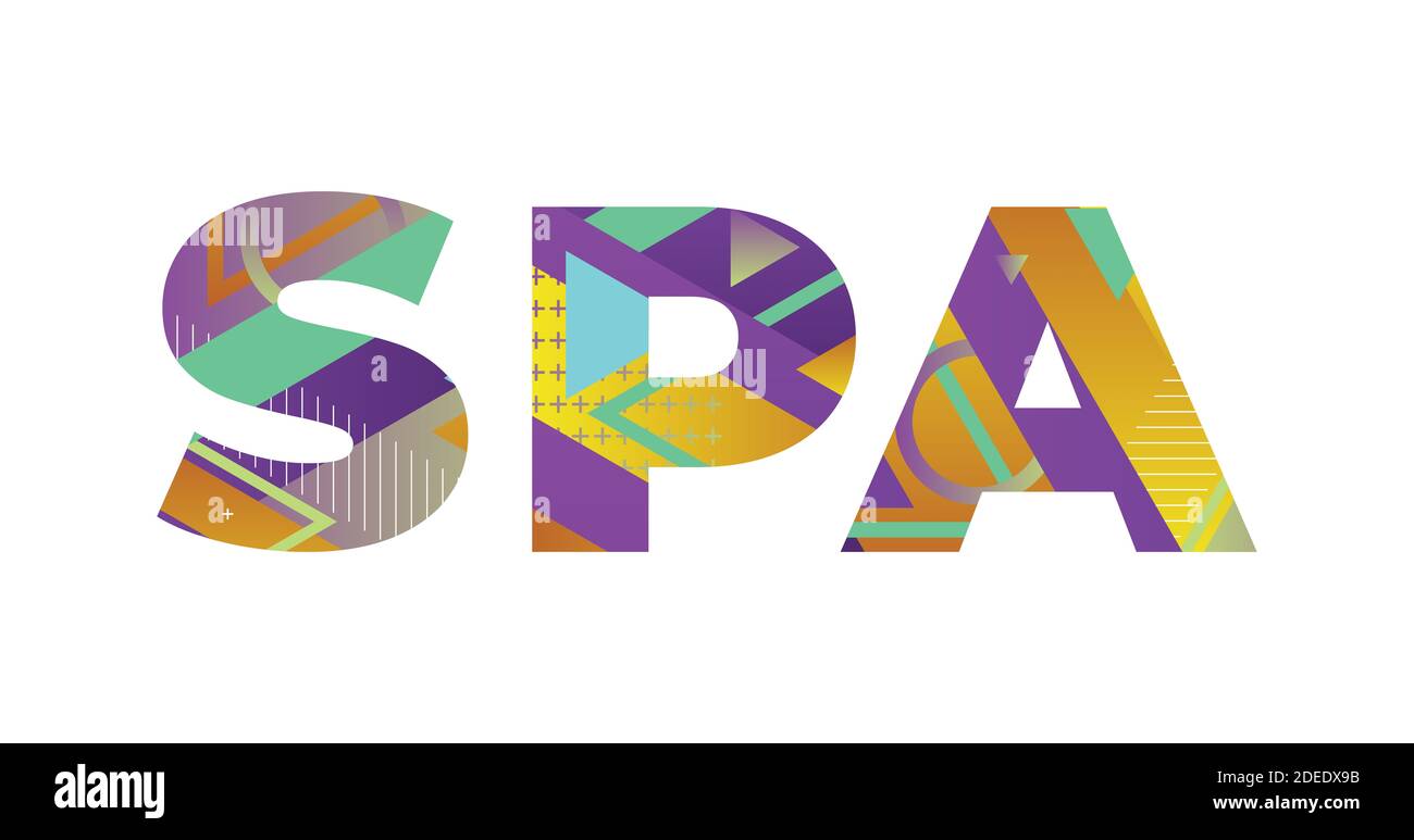 The word SPA concept written in colorful retro shapes and colors ...