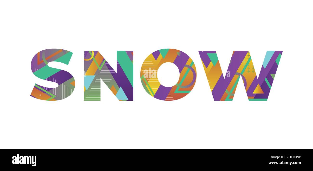The word SNOW concept written in colorful retro shapes and colors ...