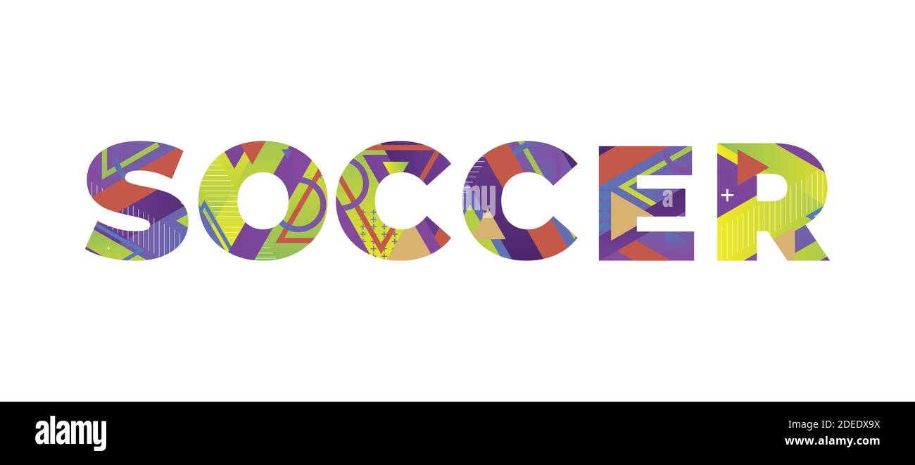 The word SOCCER concept written in colorful retro shapes and colors ...