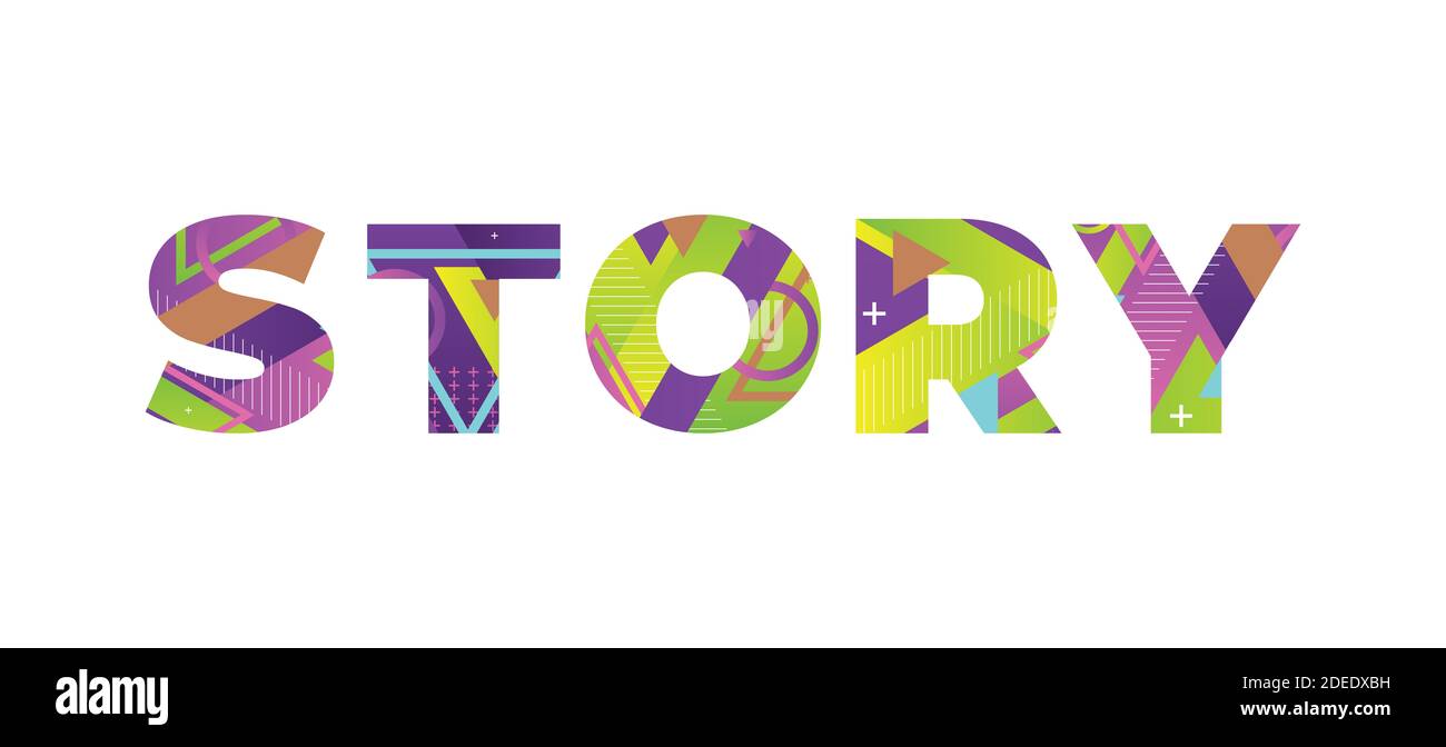 The word STORY concept written in colorful retro shapes and colors ...