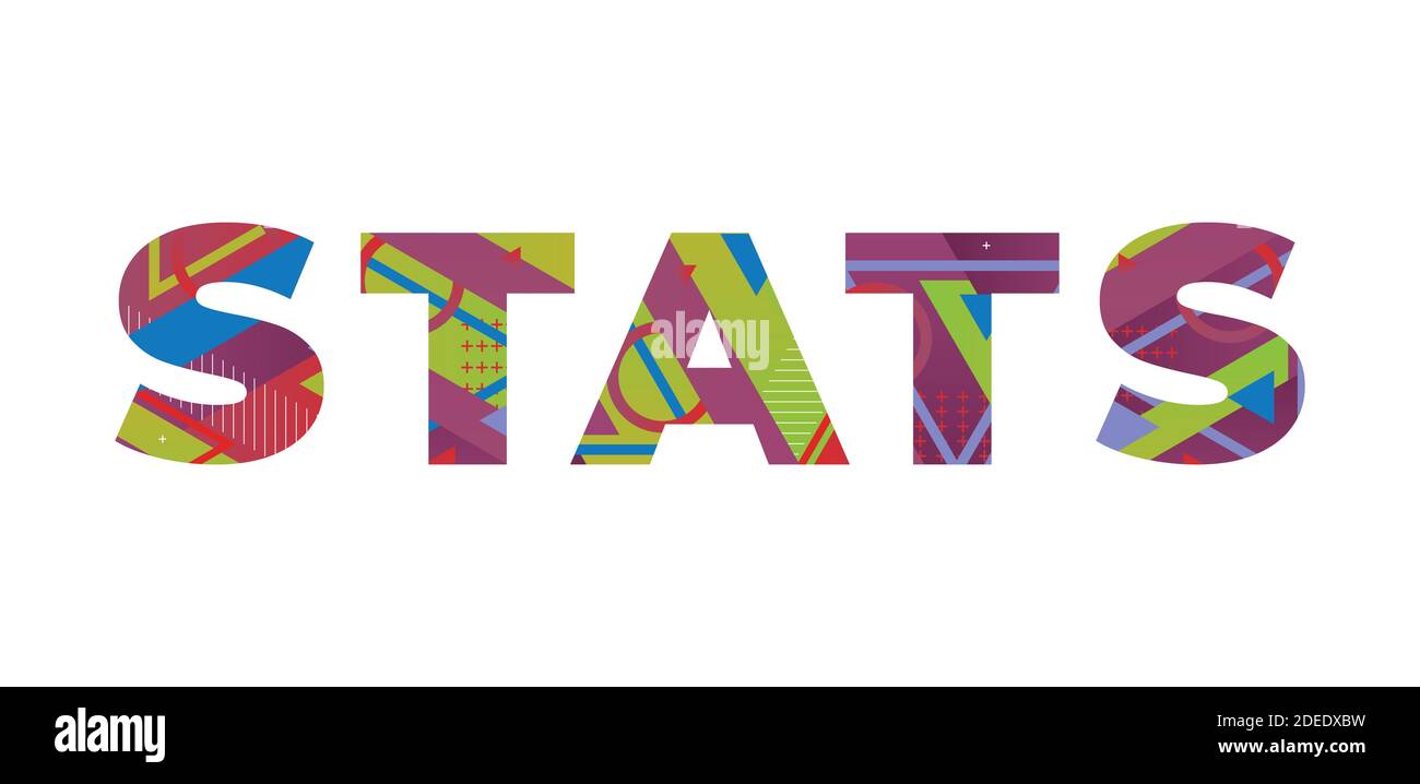 The word STATS concept written in colorful retro shapes and colors ...