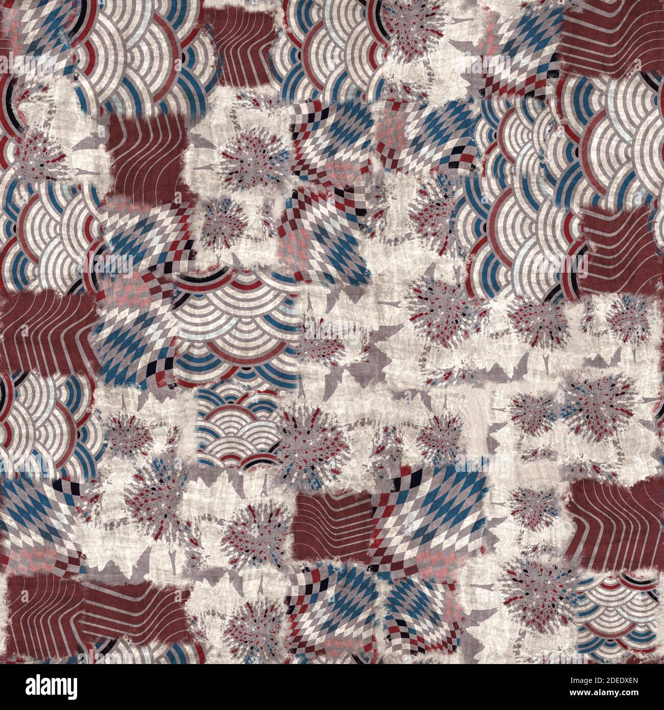 Seamless red white and blue textured retro pattern Stock Photo - Alamy