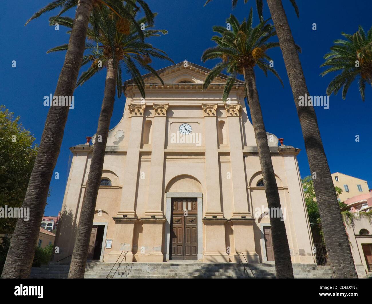 Front facade on the Immaculate Conception Catholic Church in Ile Rousse ...