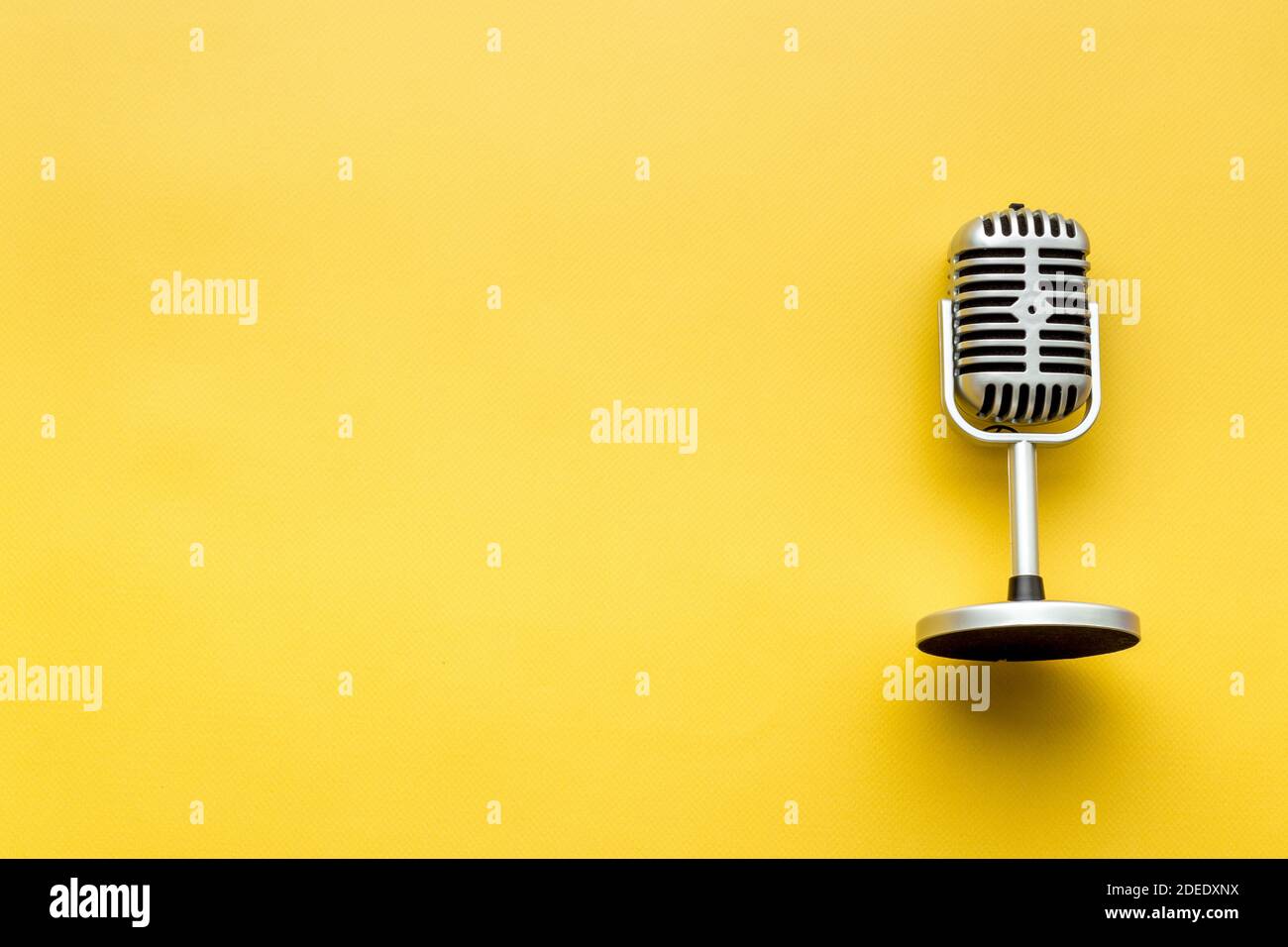 Vintage retro style silver microphone, top view, copy space Stock Photo ...