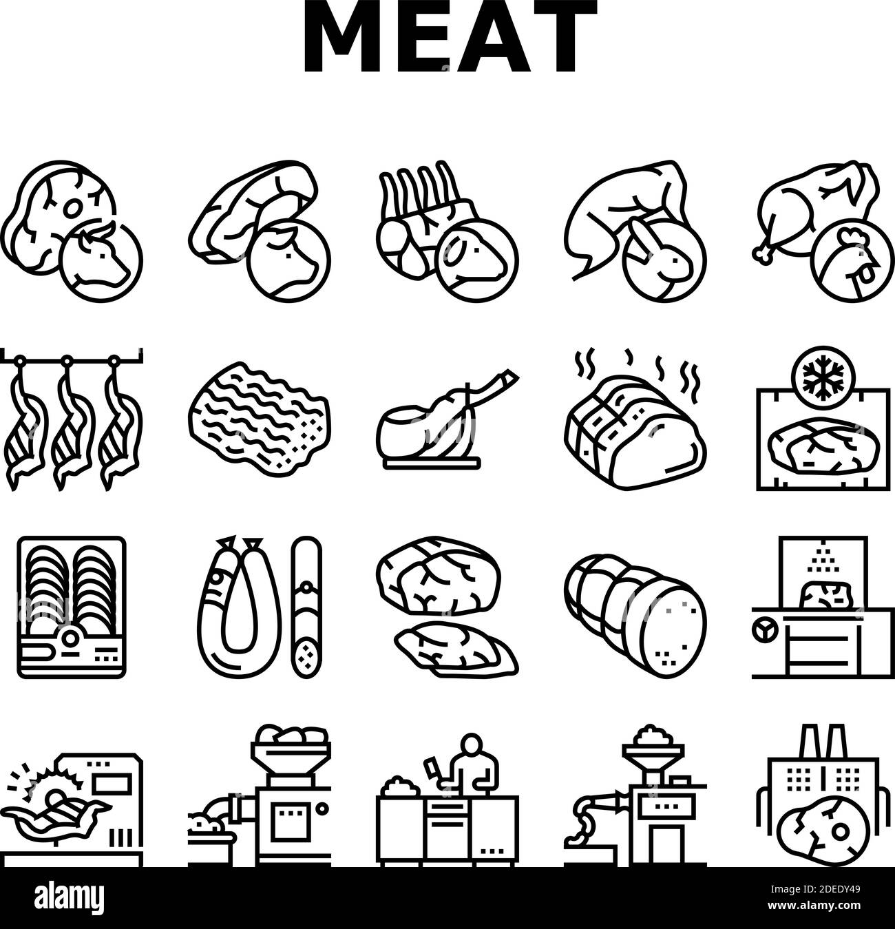 Meat Factory Product Collection Icons Set Vector Stock Vector Image ...