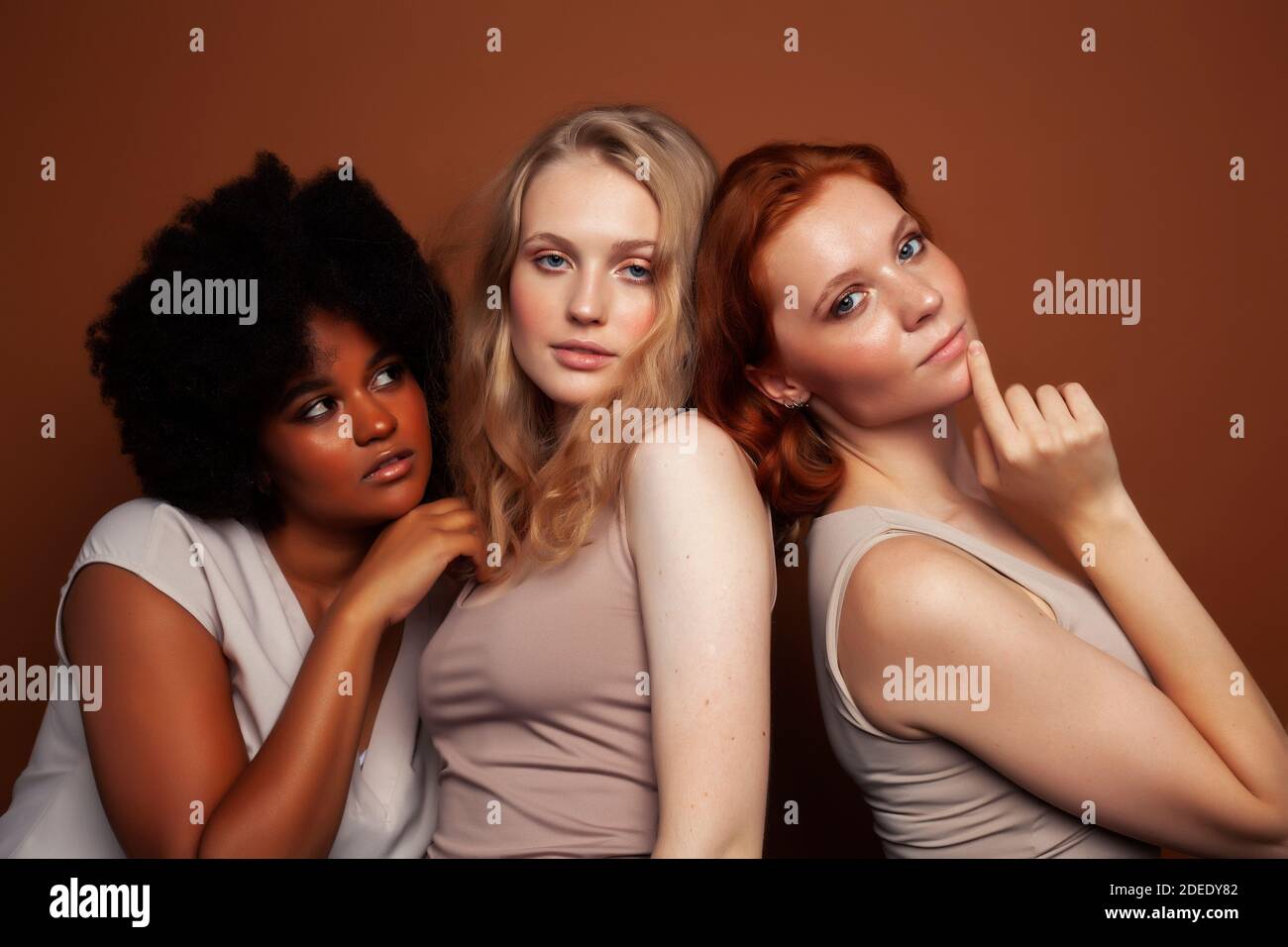 young pretty caucasian, afro, scandinavian woman posing cheerful ...