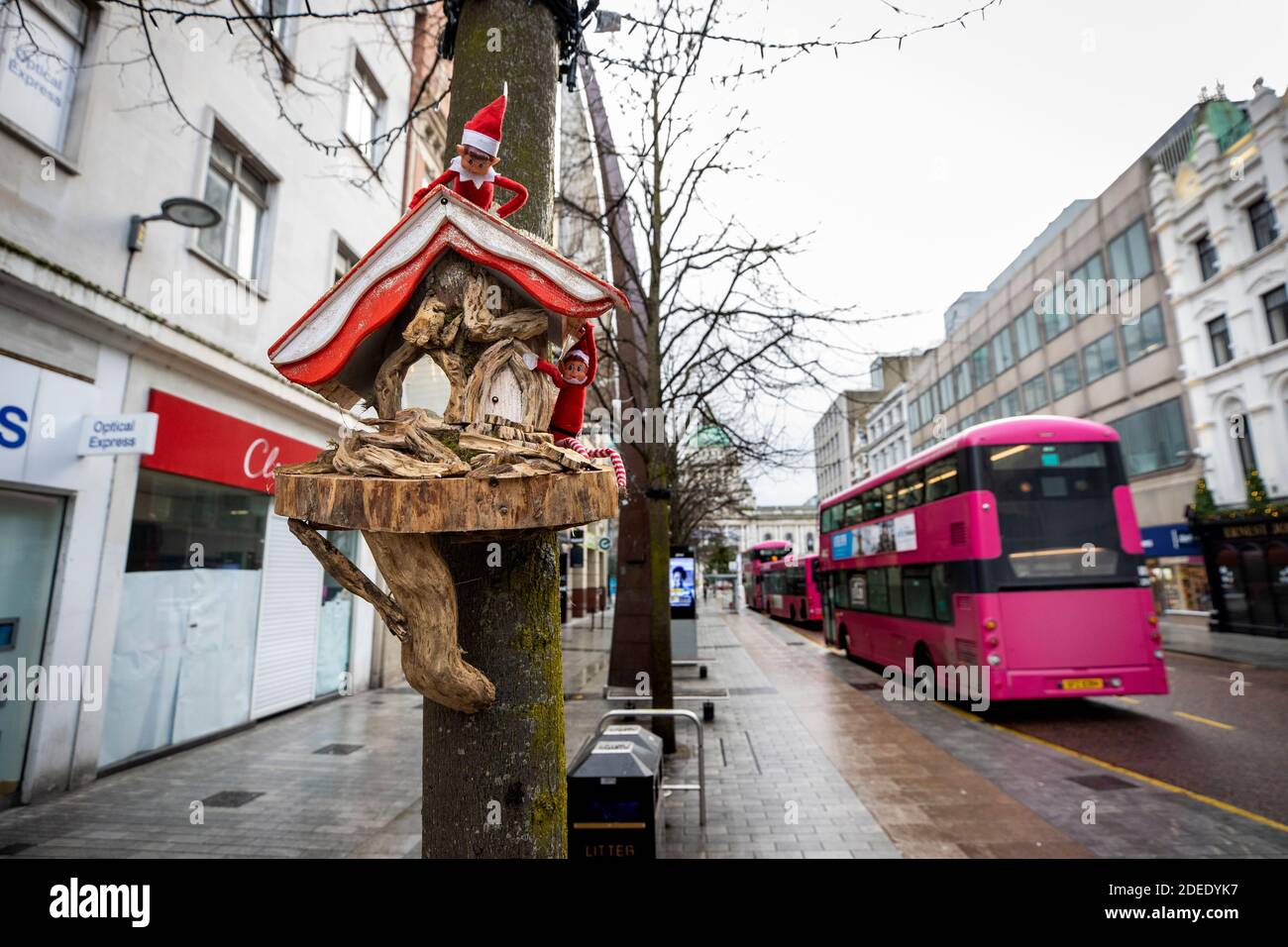 Elf on a shelf treehouse on Donegall Place in Belfast Stock Photo - Alamy