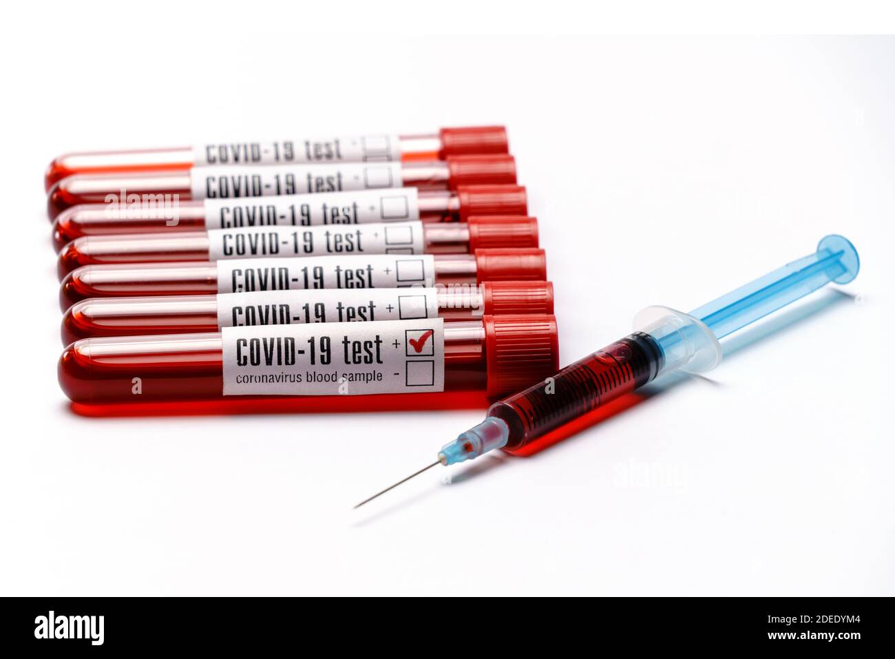 Blood test tube with red plug isolated on white background Stock Photo ...