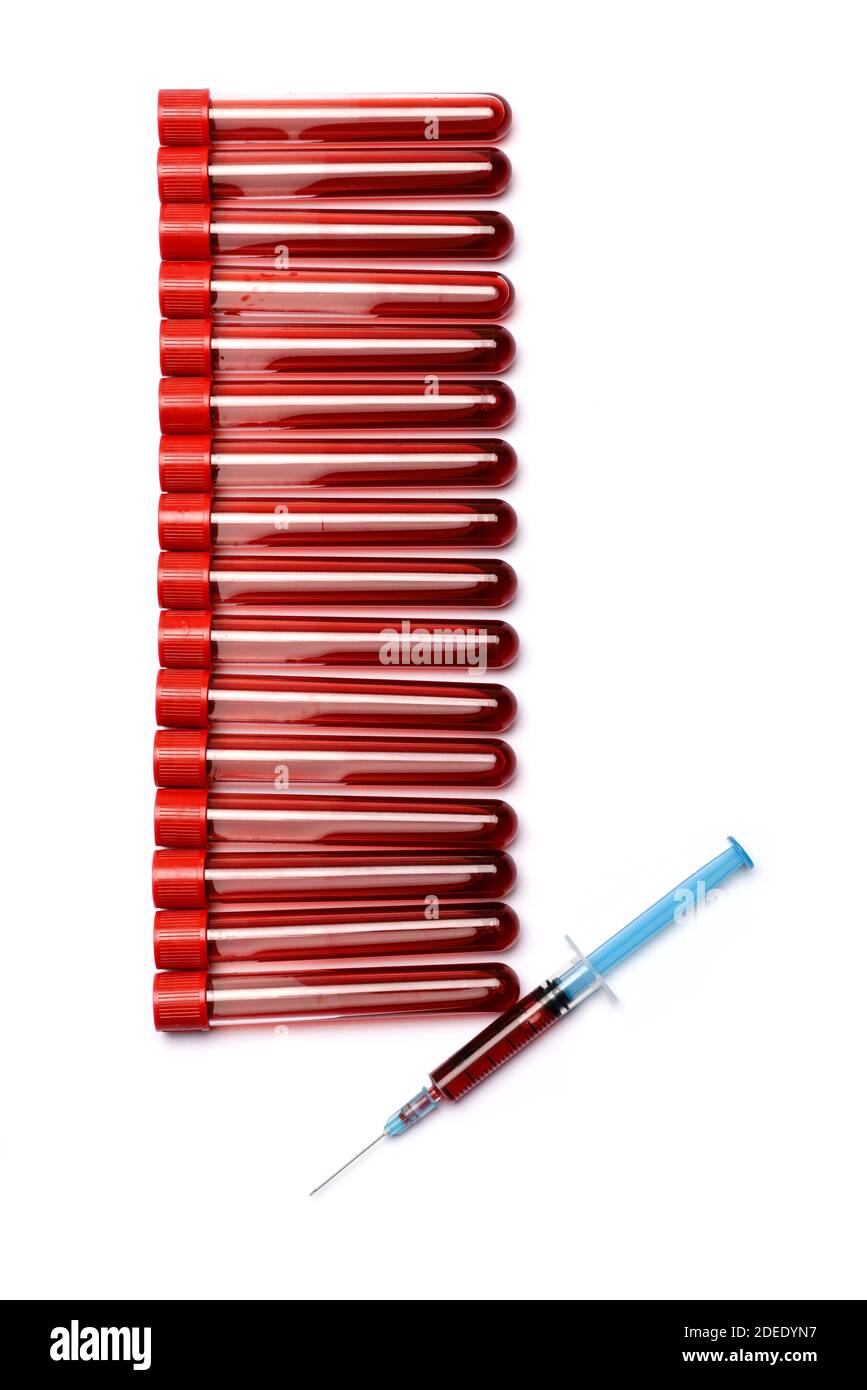 Blood test tube with red plug isolated on white background Stock Photo ...