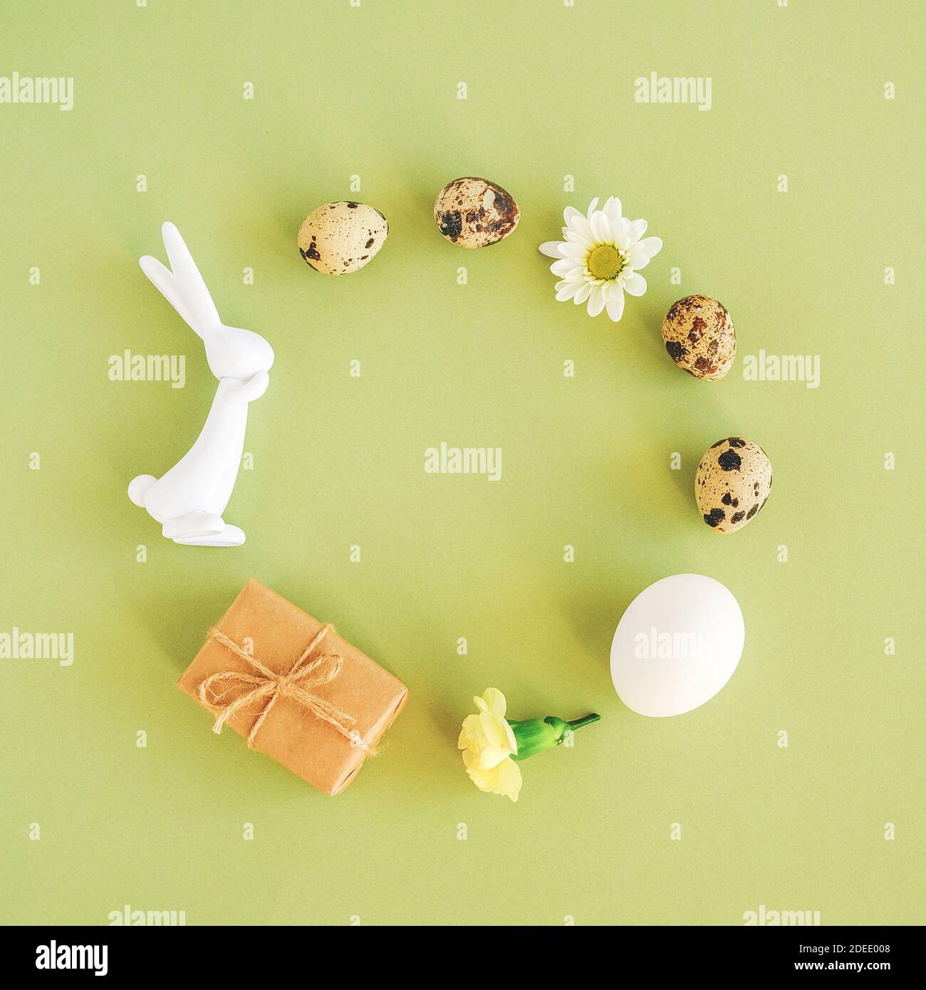Happy easter festive circle frame. Easter layout made of various eggs ...