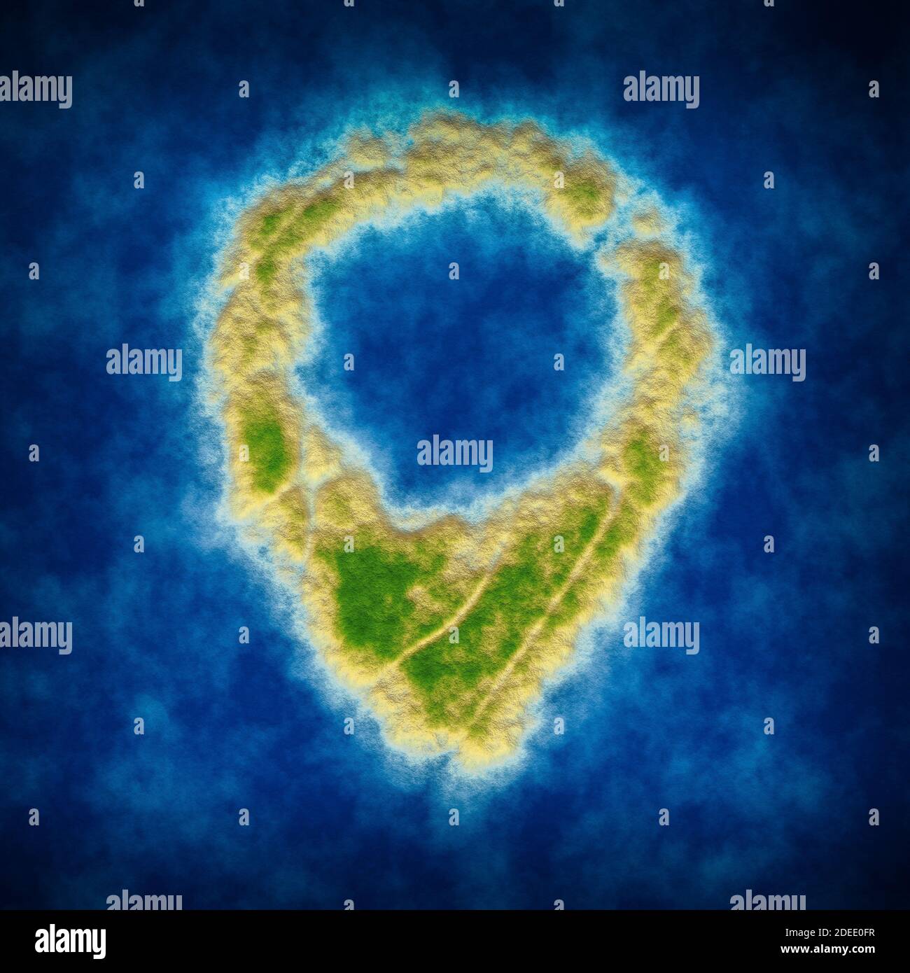 Green Island in the sea shaped as landmark sign. Detailed Illustration ...