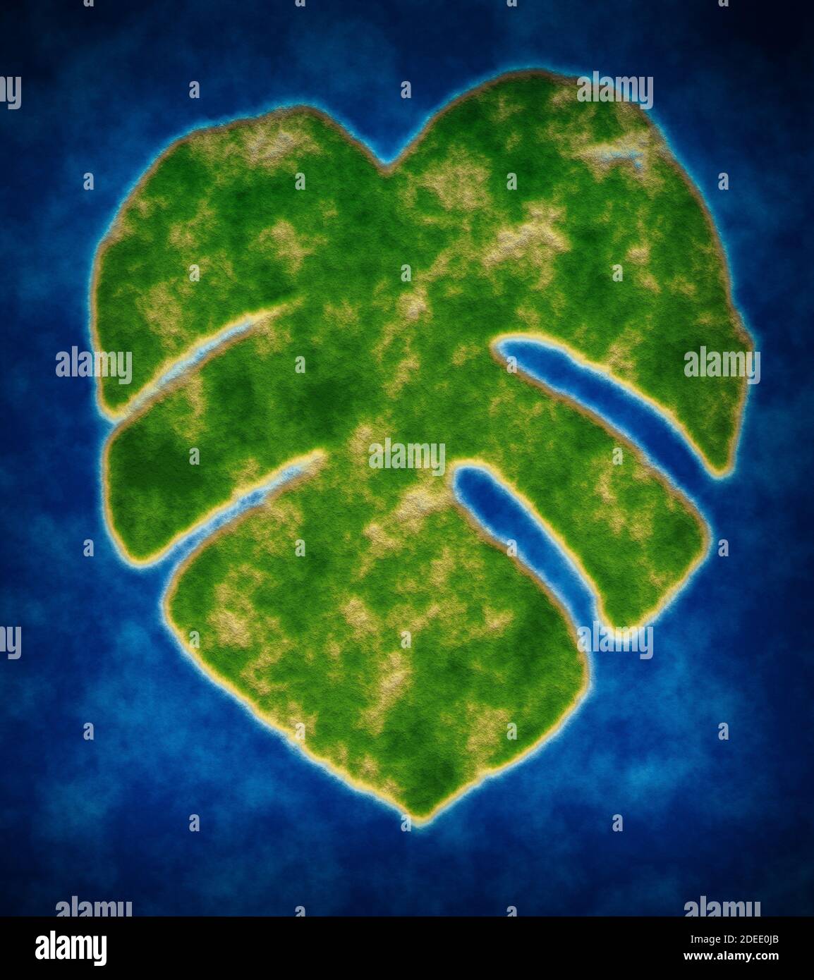 Green Island in the sea shaped as leaf. Detailed Illustration Stock ...