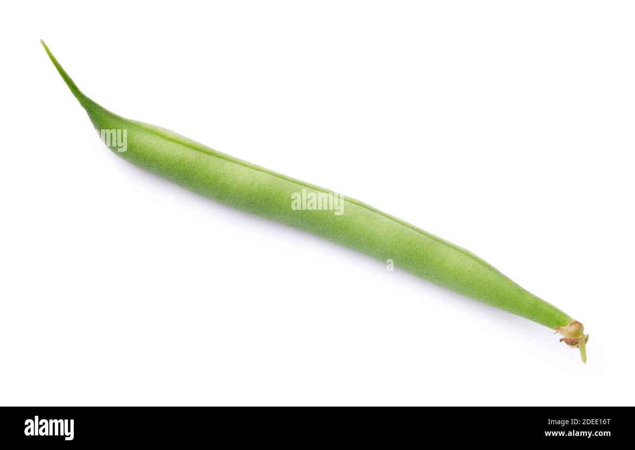 Single green bean isolated on white background. View from above Stock Photo - Alamy