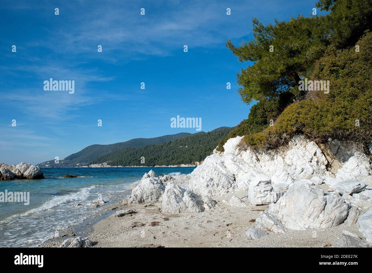The beautiful view of the Milia beach, Skopelos island Stock Photo - Alamy