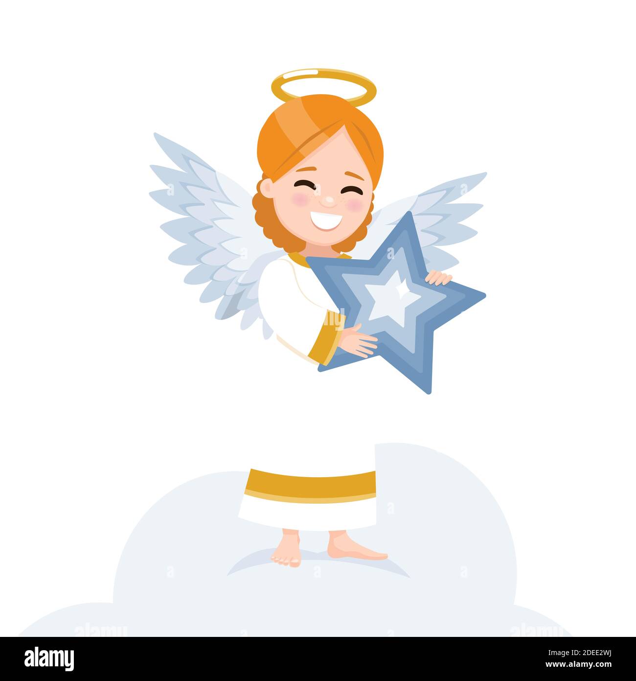 Angel with a blue star on a white background. Isolated flat vector ...