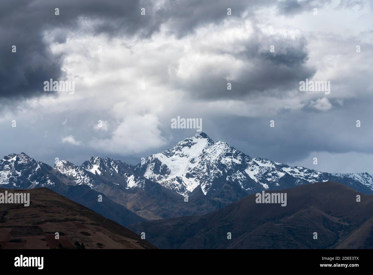 Snowcapped Nevado Veronica mountain, The Andes, Cusco Region, Peru ...