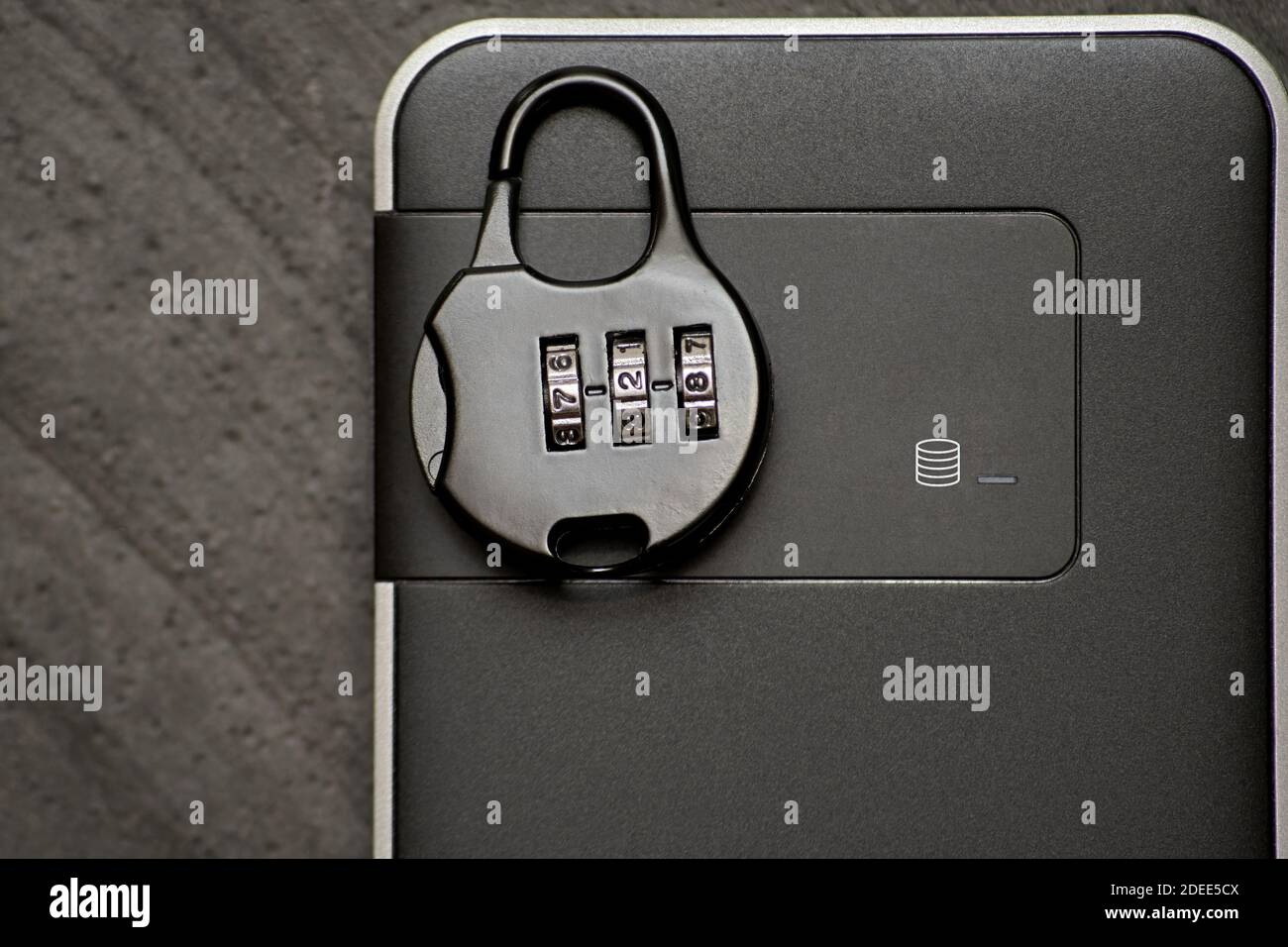 Wireless hard drive with big important data protected by a padlock with ...