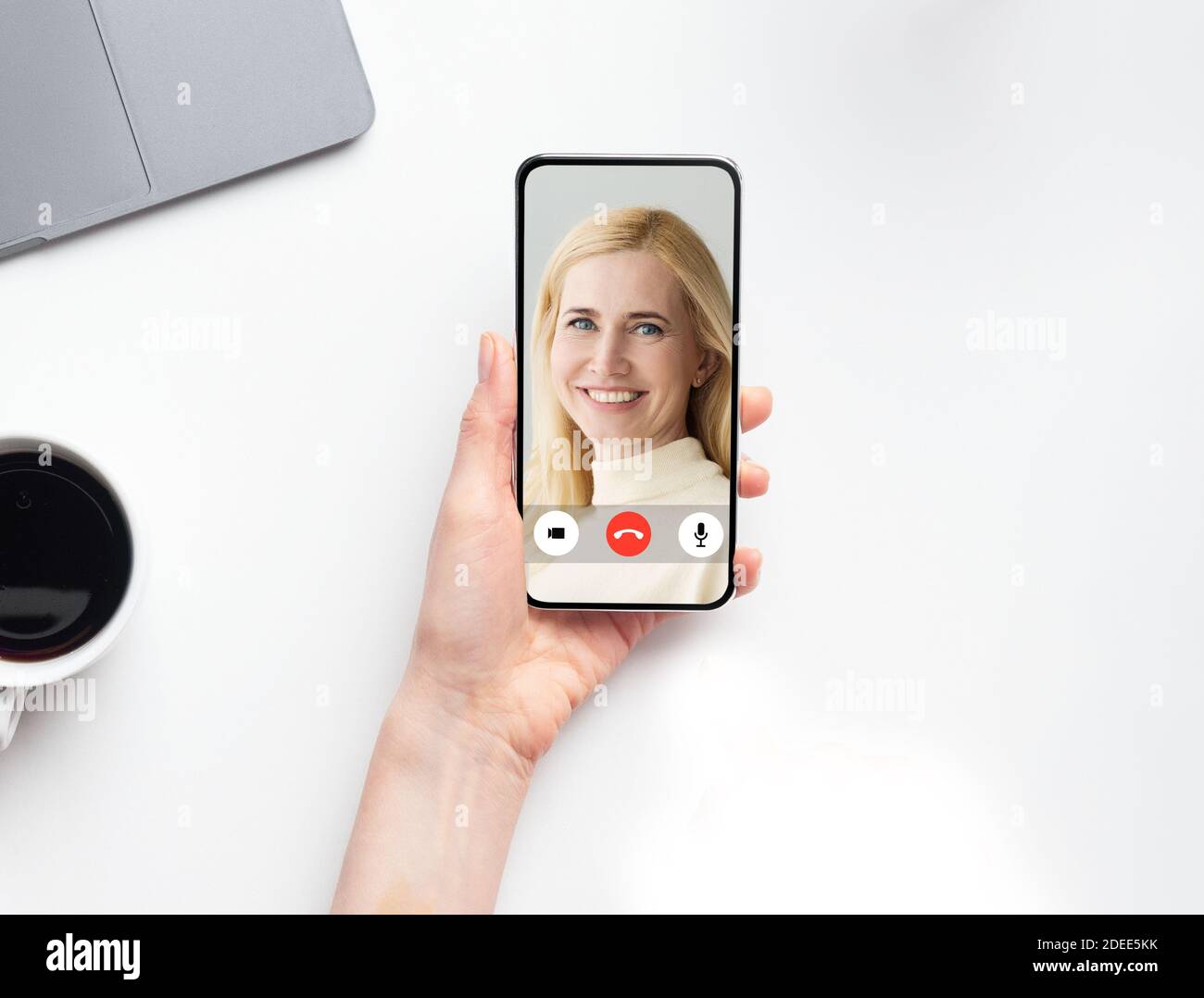 Mature Mother Calling Daughter Via Video Call On Smartphone Indoor ...