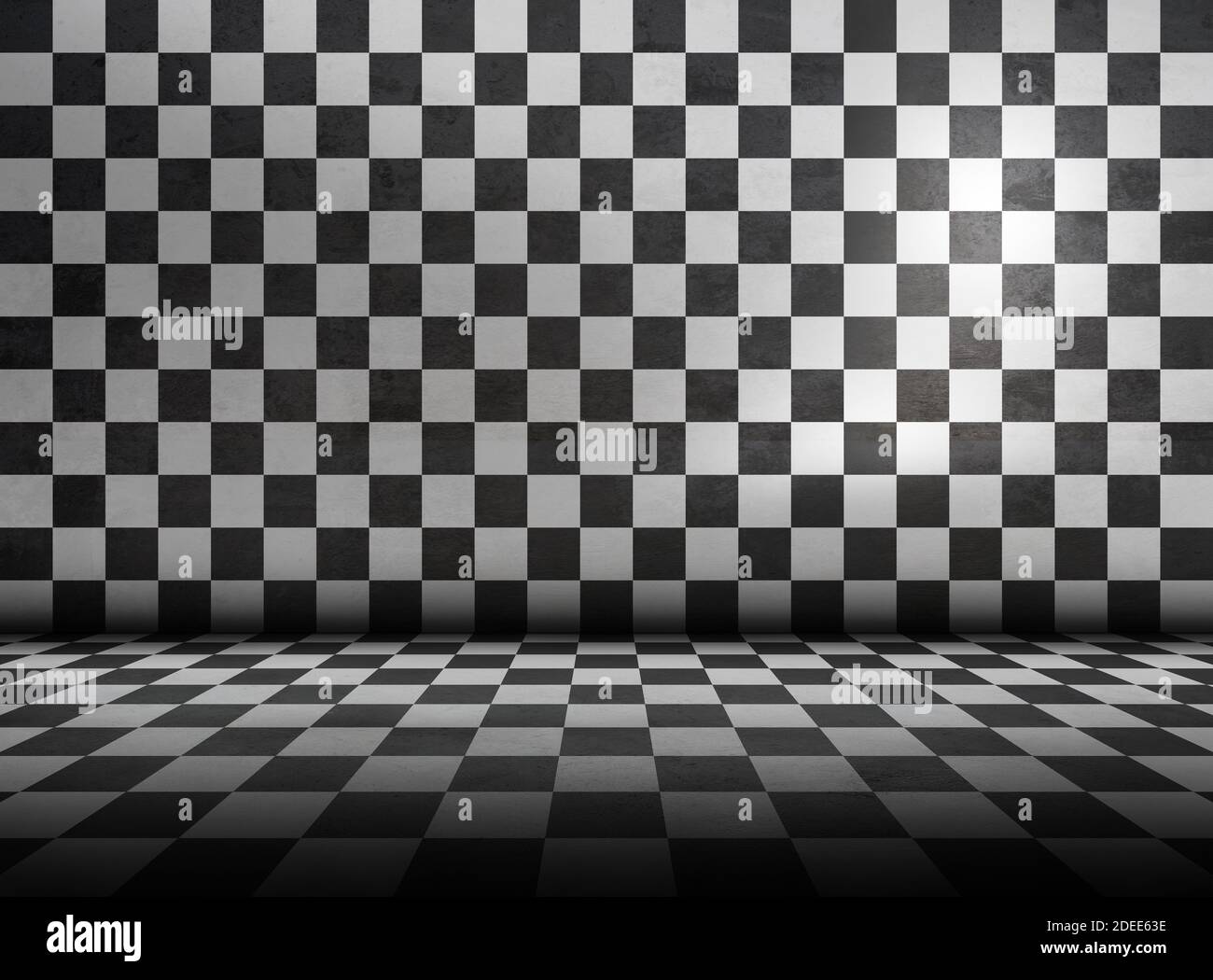checker floor and wall pattern in the room. grunge empty interior ...