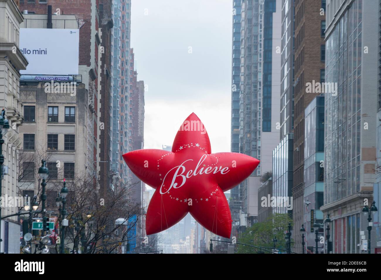 Symbol of Macy's Believe star balloon appears on the 34th street Stock ...