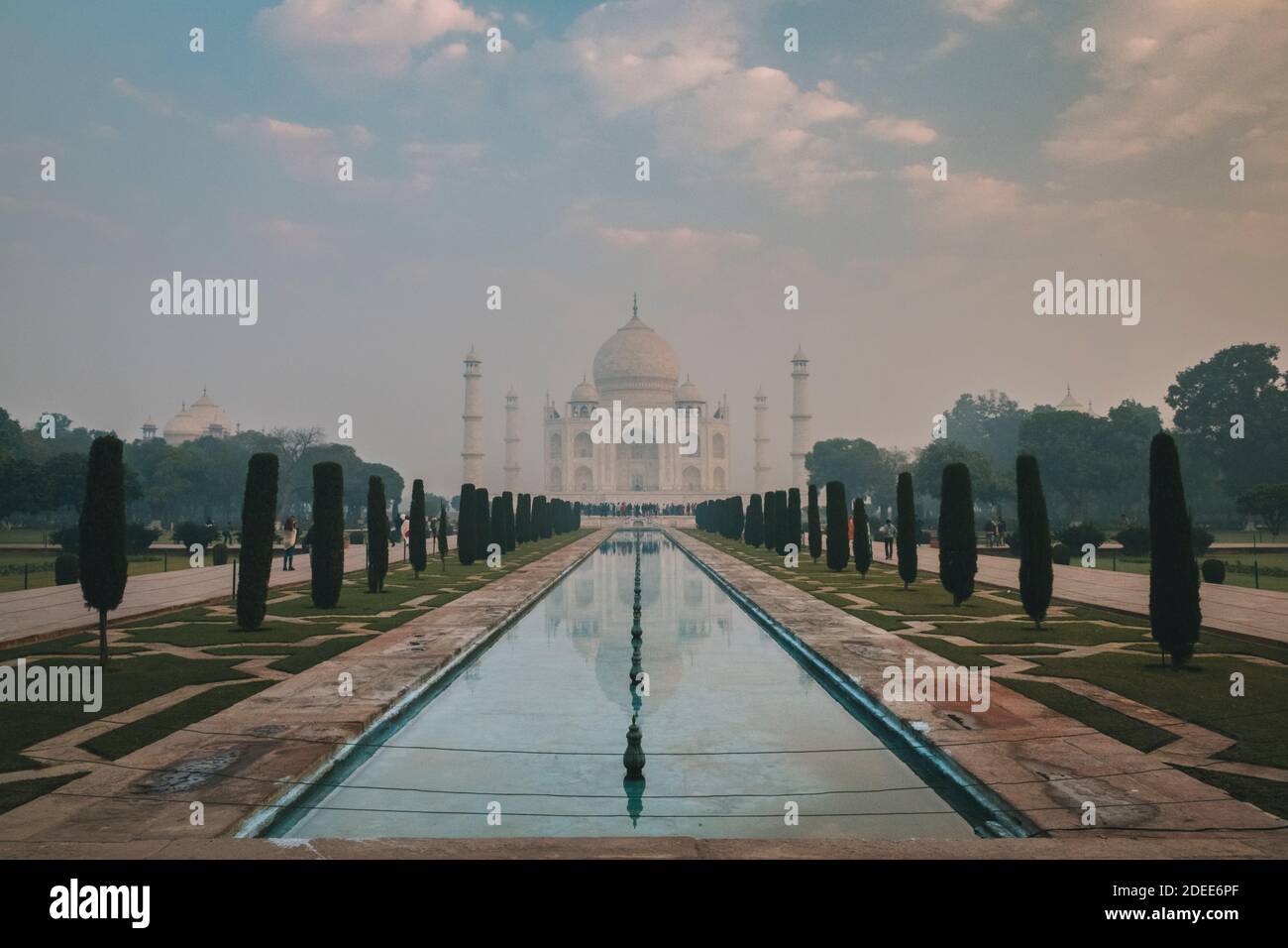 Taj Mahal reflection at sunrise as seen from Char Bagh pool, Agra ...