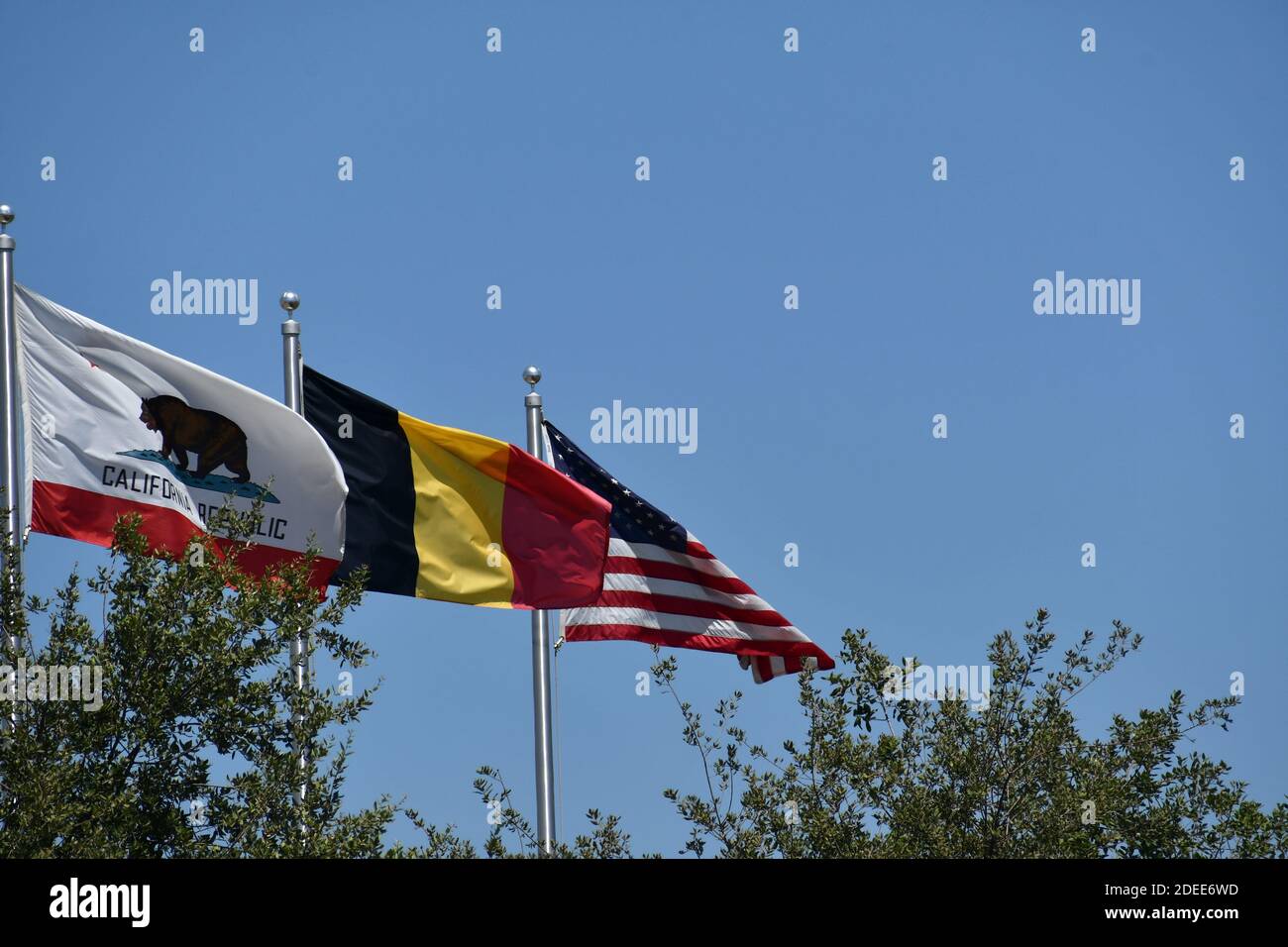 A clear sky behind flag poles waving in a wind Stock Photo - Alamy