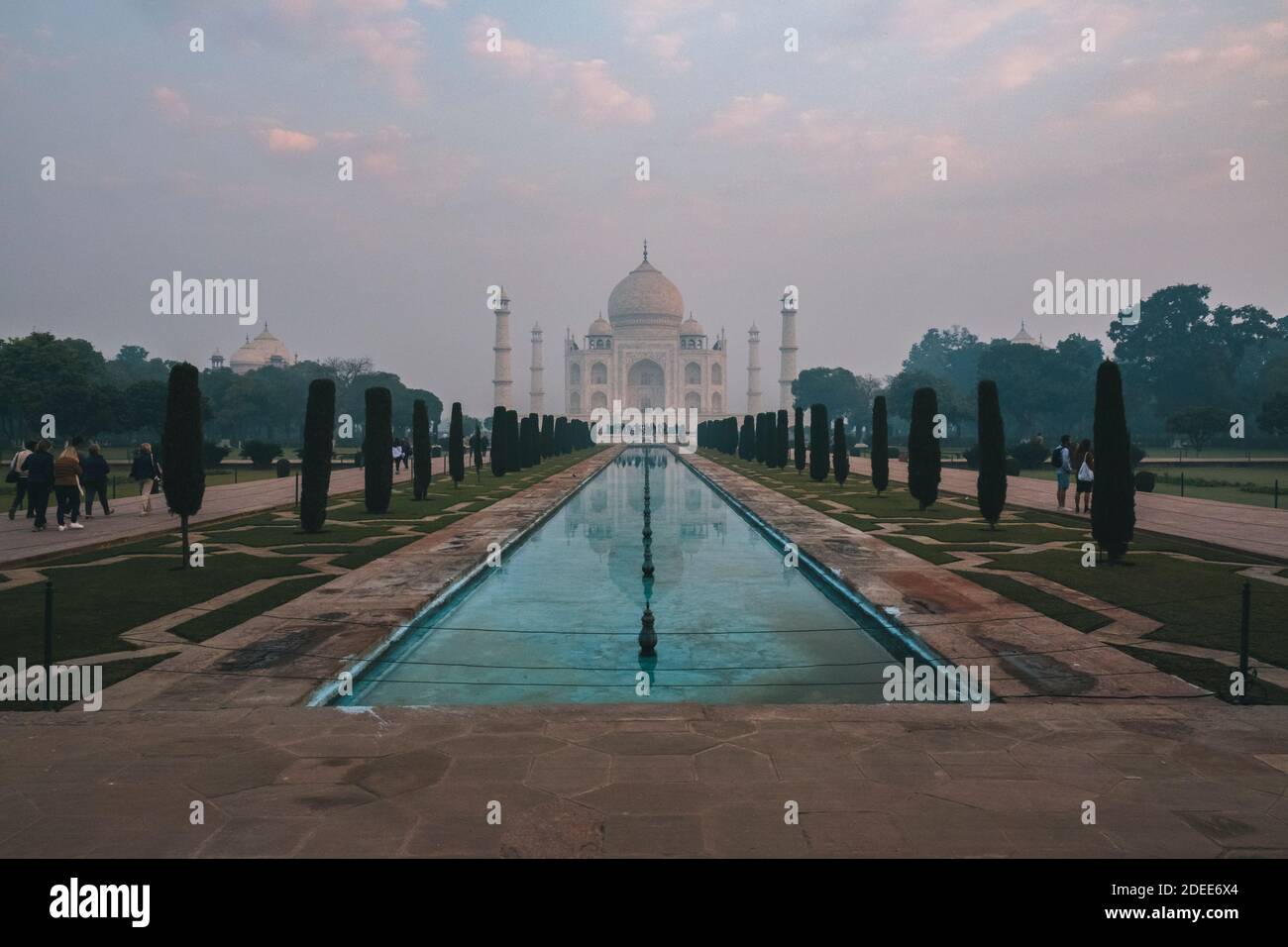 Taj Mahal reflection at sunrise as seen from Char Bagh pool, Agra ...