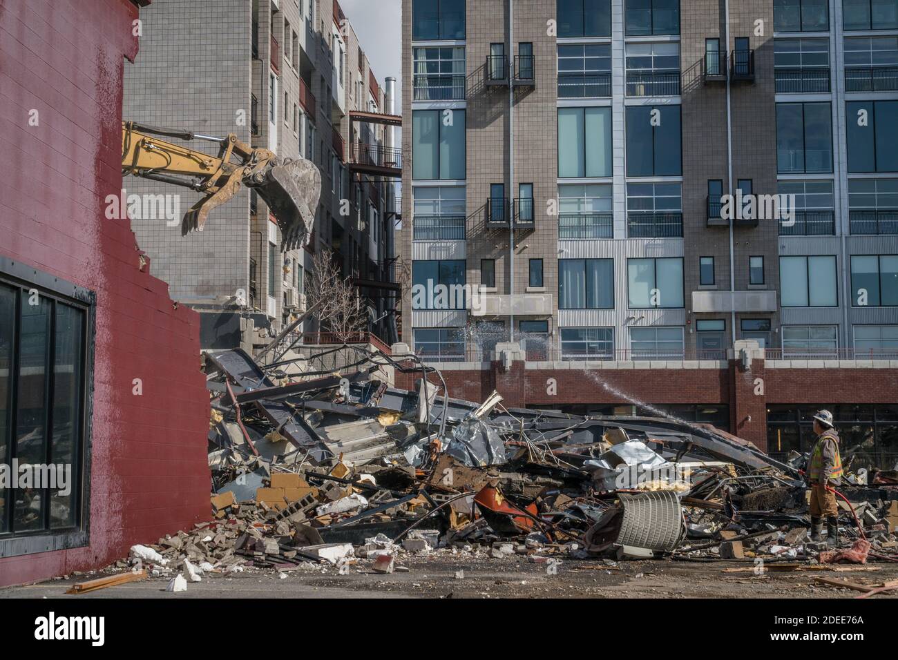 Building being demolished to make room for new construction Stock Photo ...