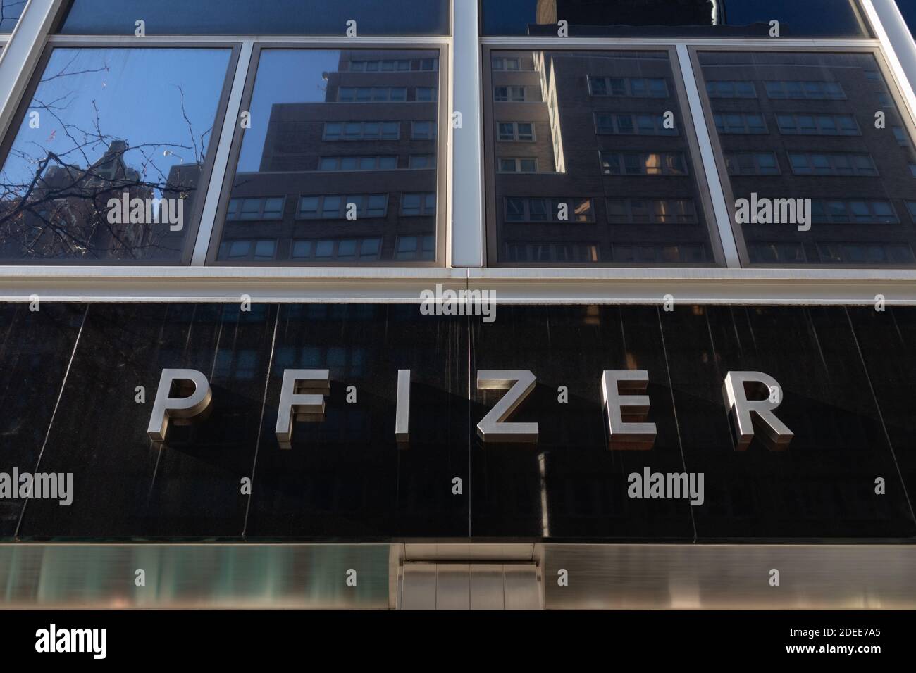 Pfizer Pharmaceutical Company Logo outside their World Headquarters in ...