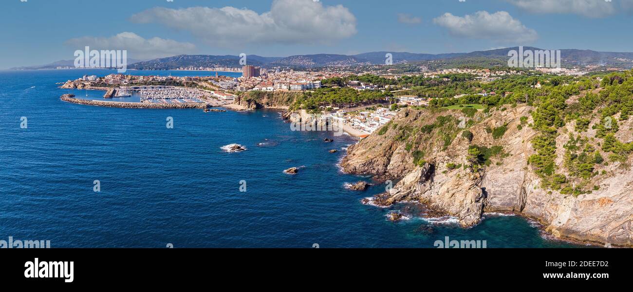 An aerial view of the beautiful coast in Costa Brava of Span in the ...
