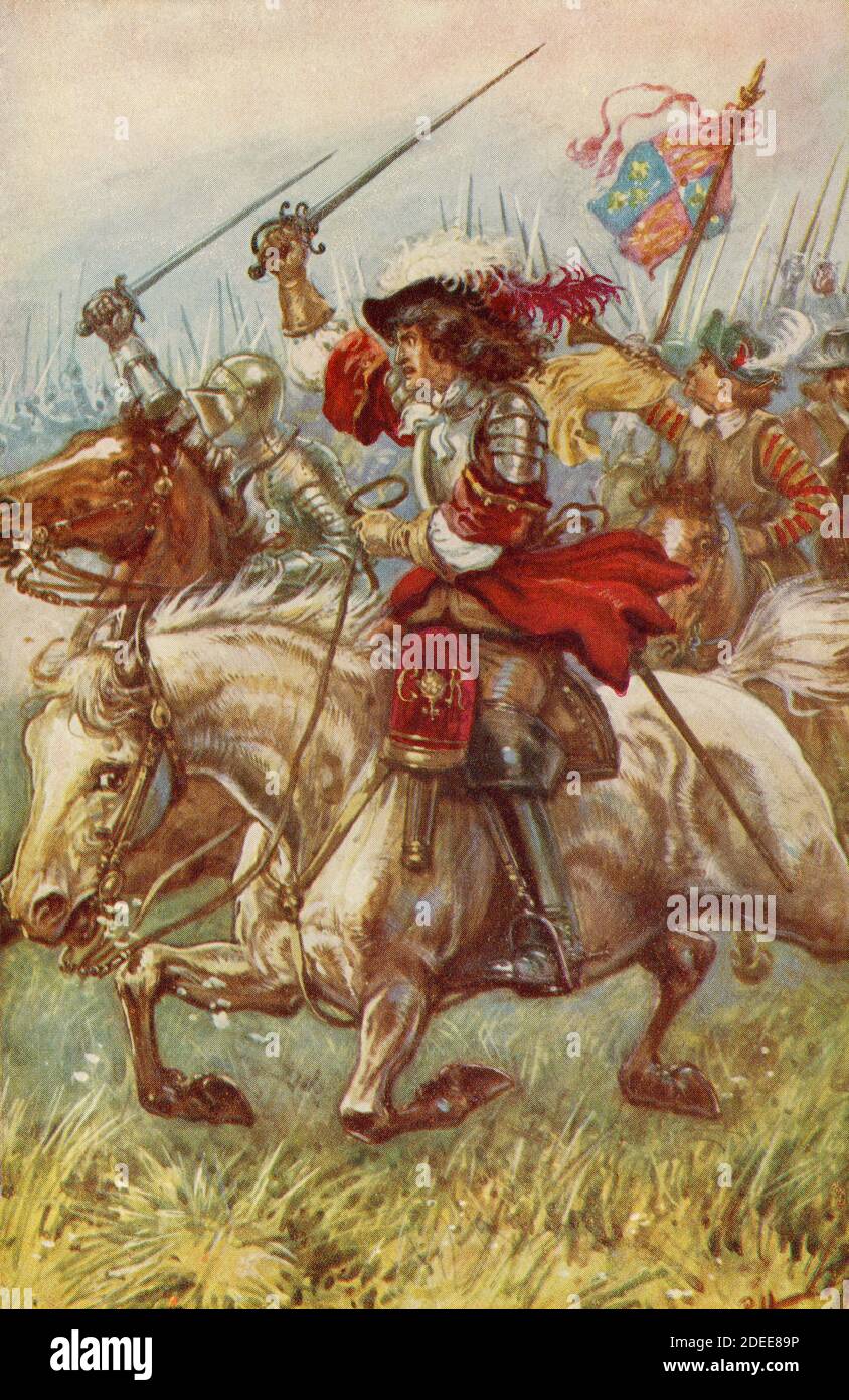 A charge of the Cavaliers during the English Civil War. From British ...