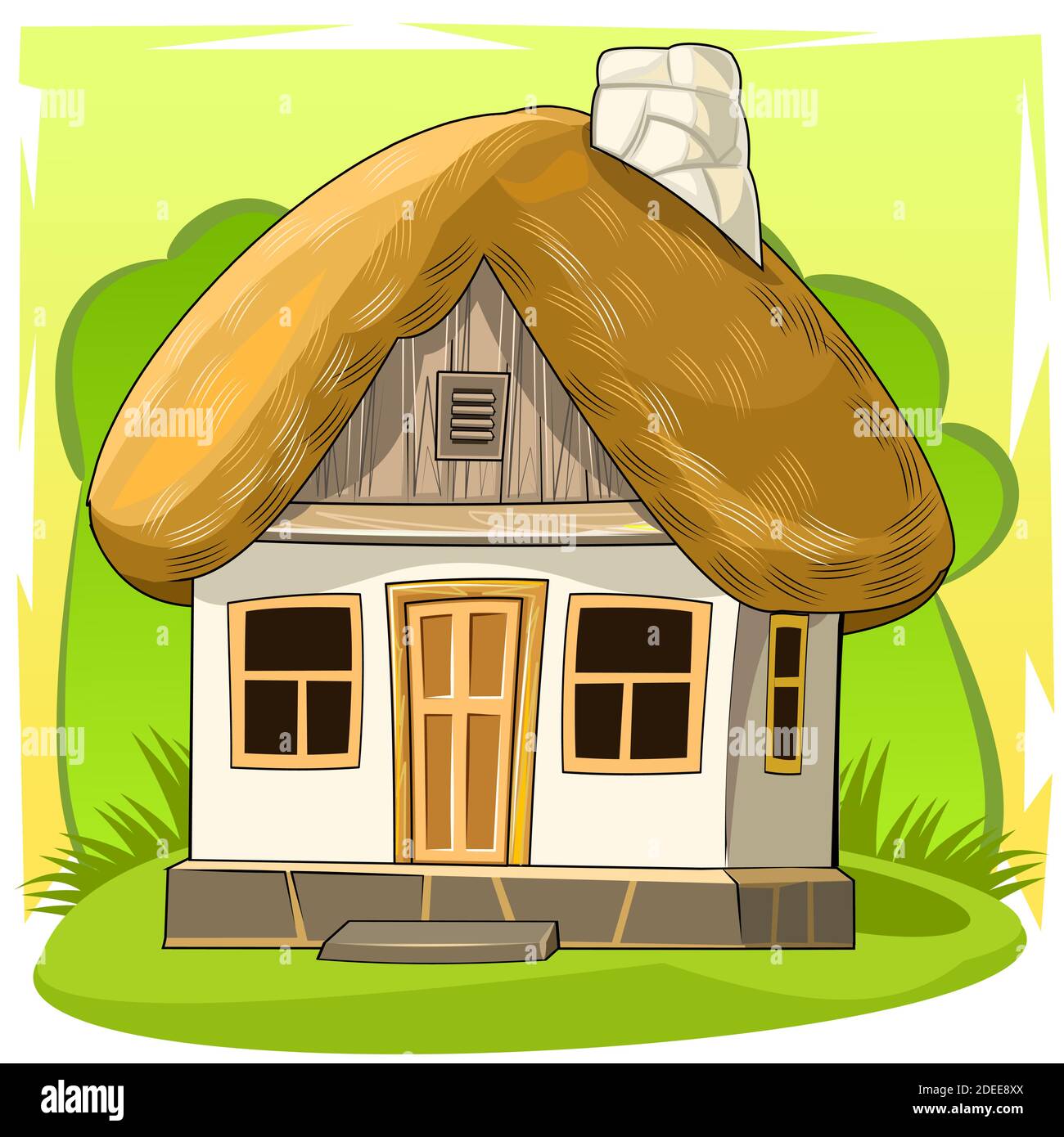 Old house with a thatched roof. Fabulous cartoon object. Cute childish ...
