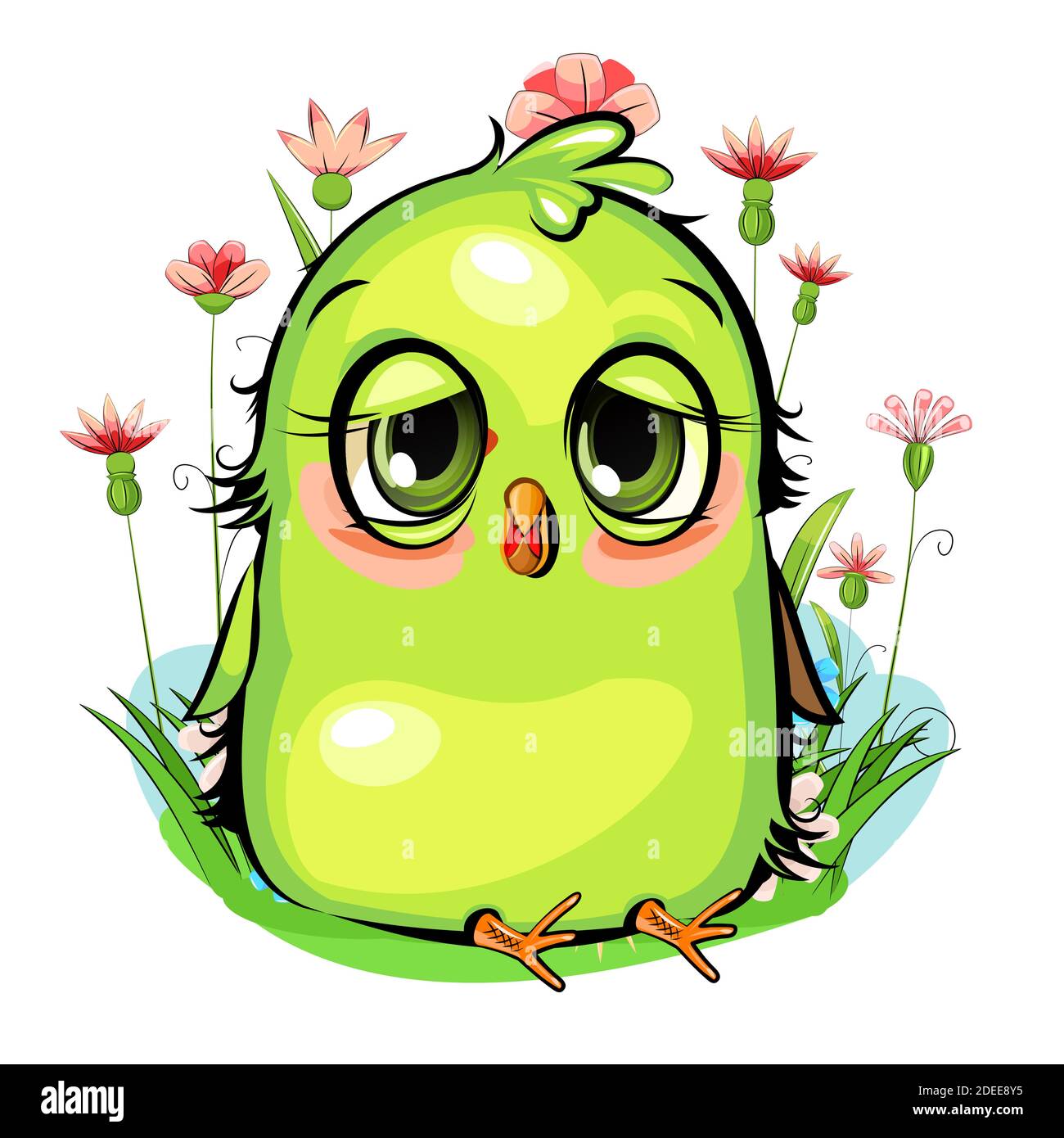 Sleepy parrot. Funny chick. Wants to sleep. Cute and funny baby bird ...
