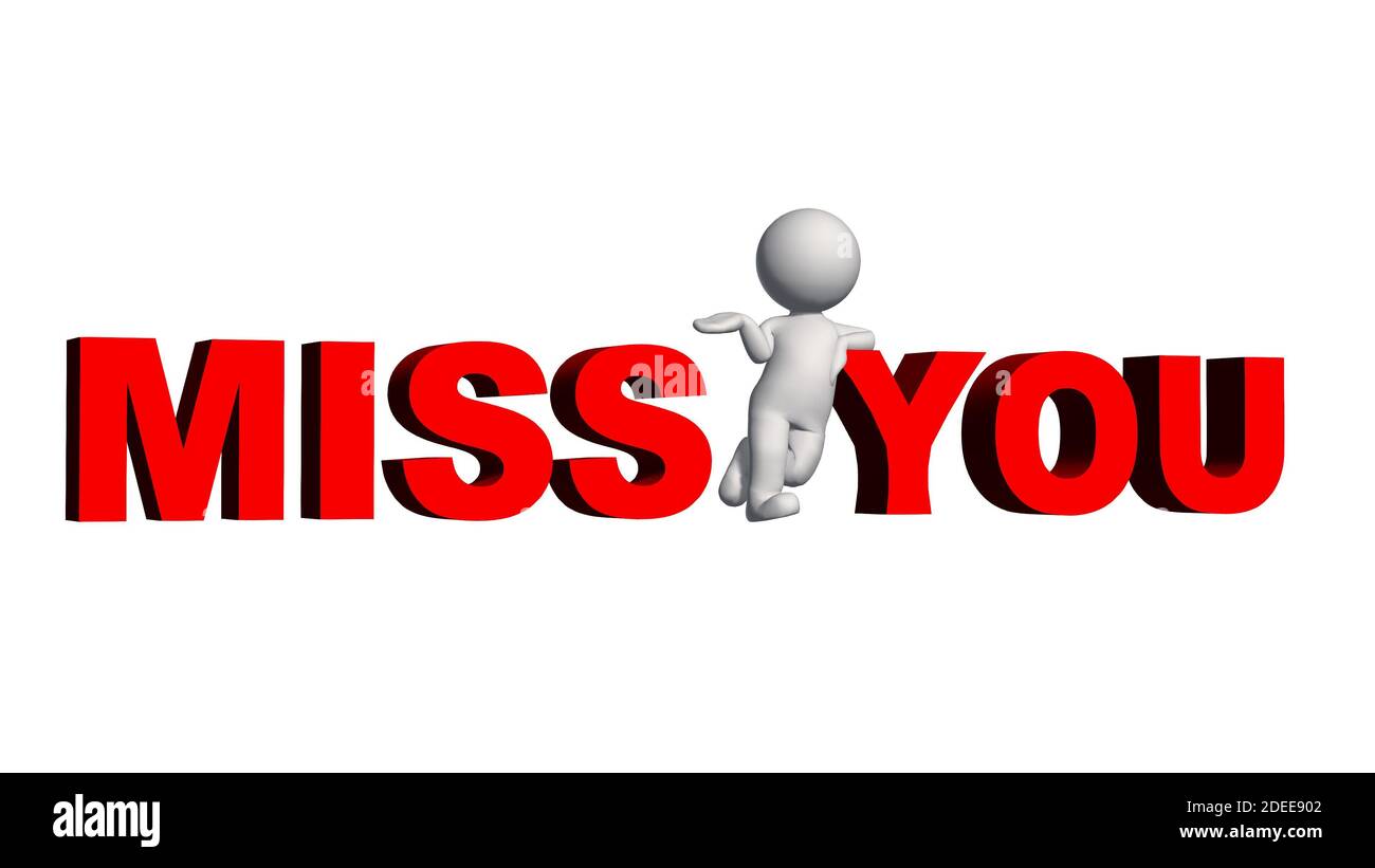 MISS YOU - lettering in red and 3D people - isolated on white ...