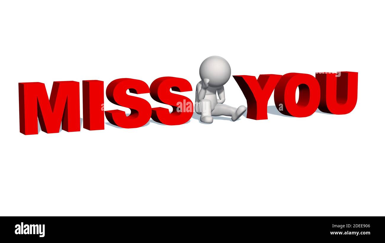 MISS YOU - lettering in red and 3D people with shadow on the floor ...