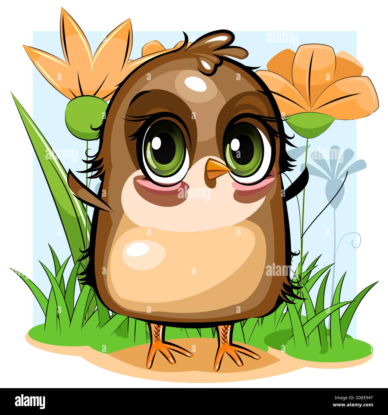 Sparrow. A funny chick is trying to take off. Cute and funny baby bird ...