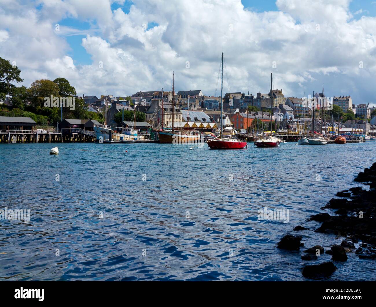 Boats in the harbor at Port Rhu in Douarnenez Finisterre Brittany north ...