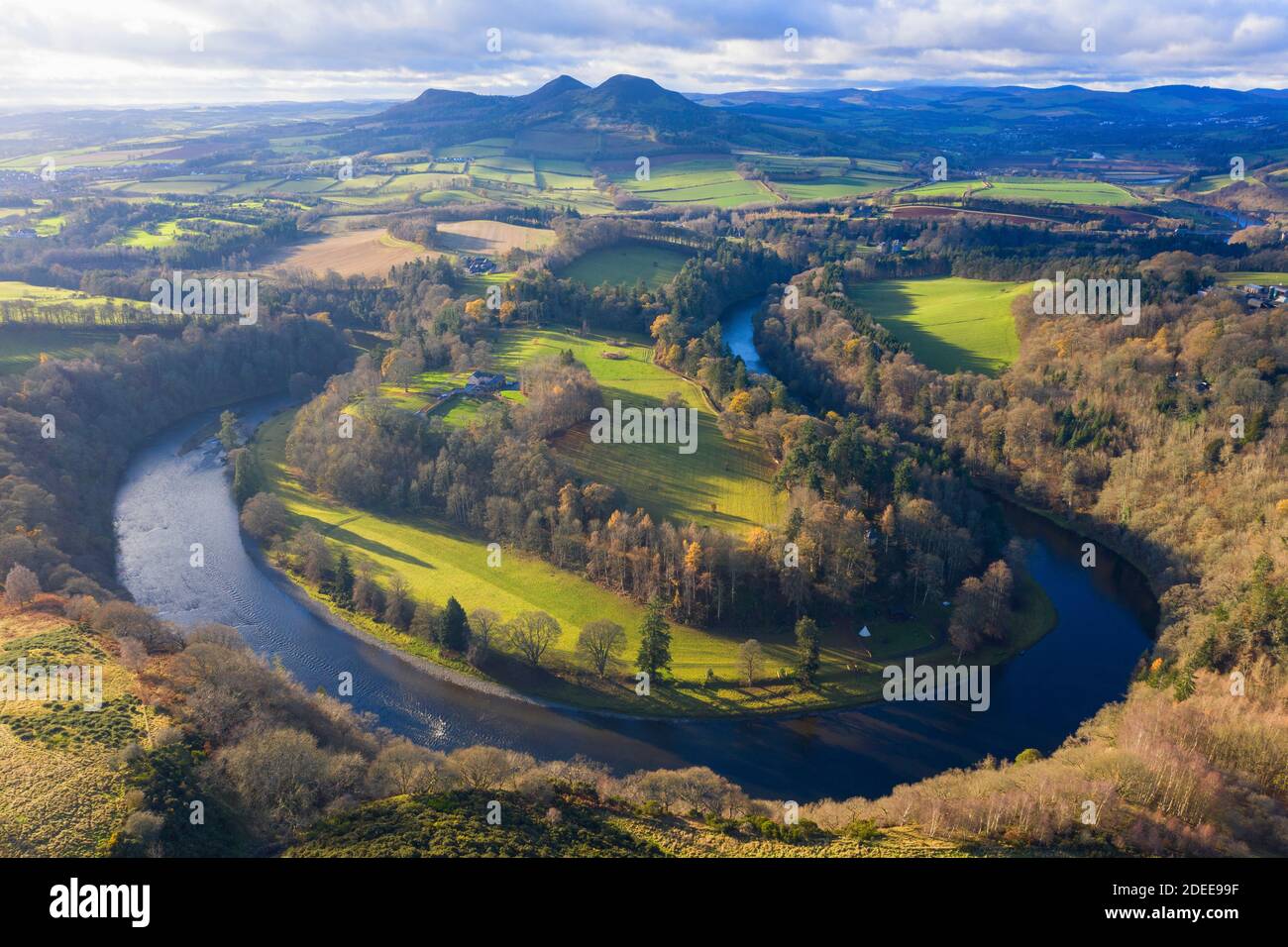 Aerial view of River Tweed and Eldon Hills from ScottÕs view in the ...