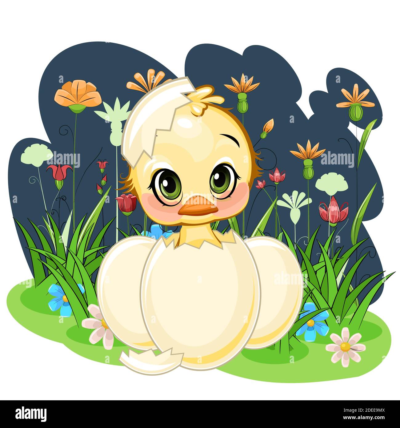 A little duckling hatched from an egg. Funny chick. Cute and funny baby ...