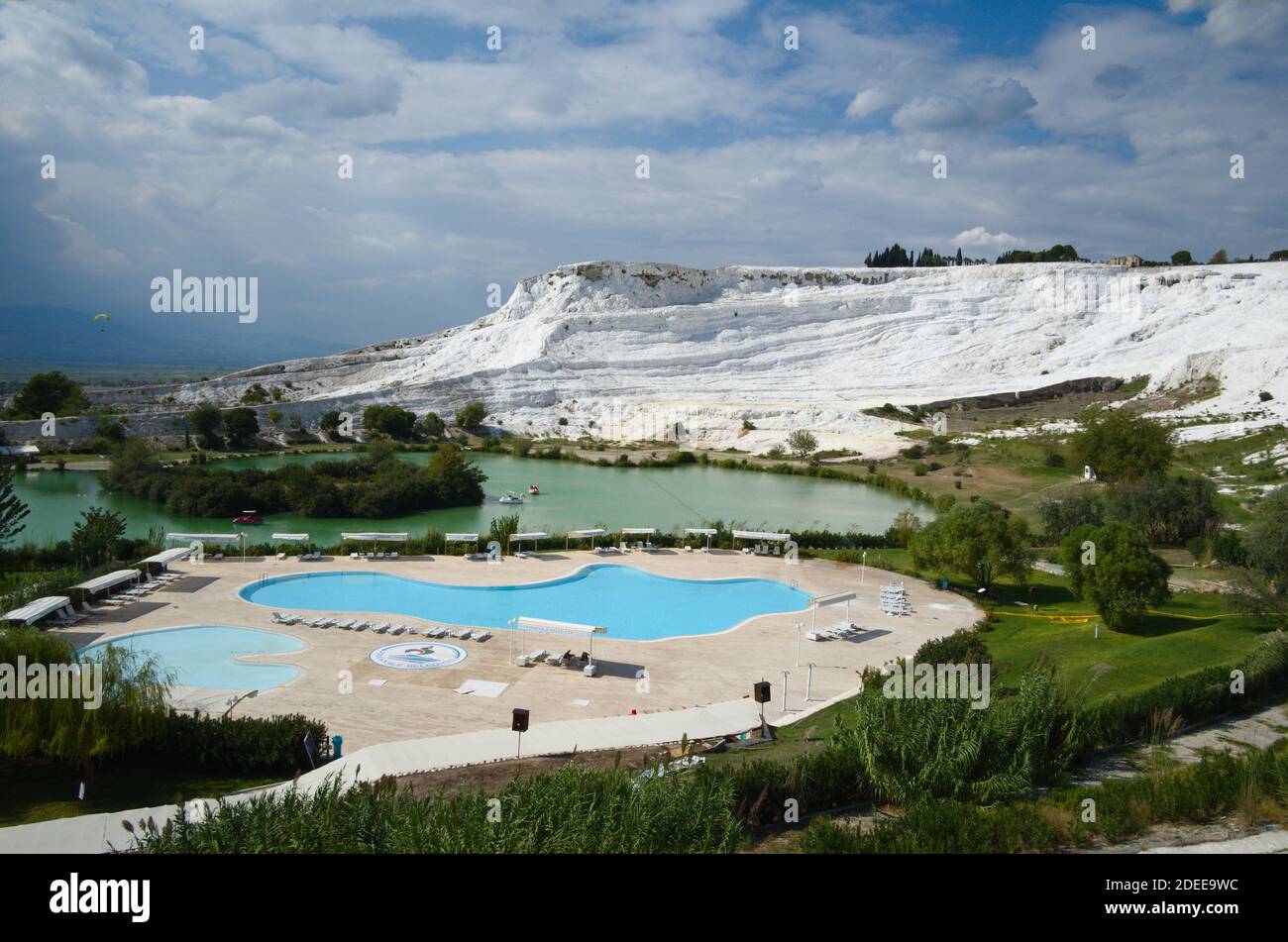 Pamukkale, Denizli, Turkey - September, 2018: Public park with lake ...