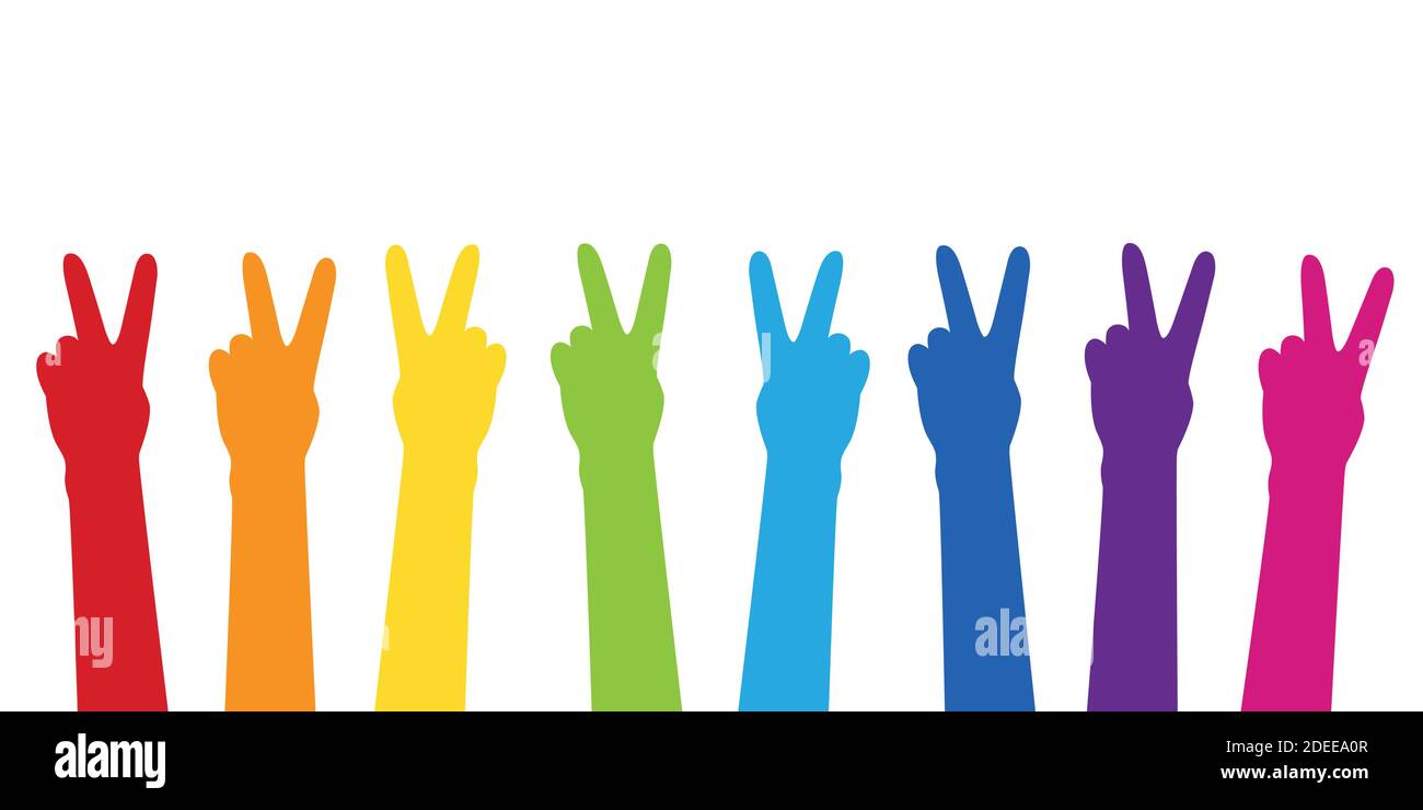 peace raised hands in colouful rainbow colors isolated on white vector ...