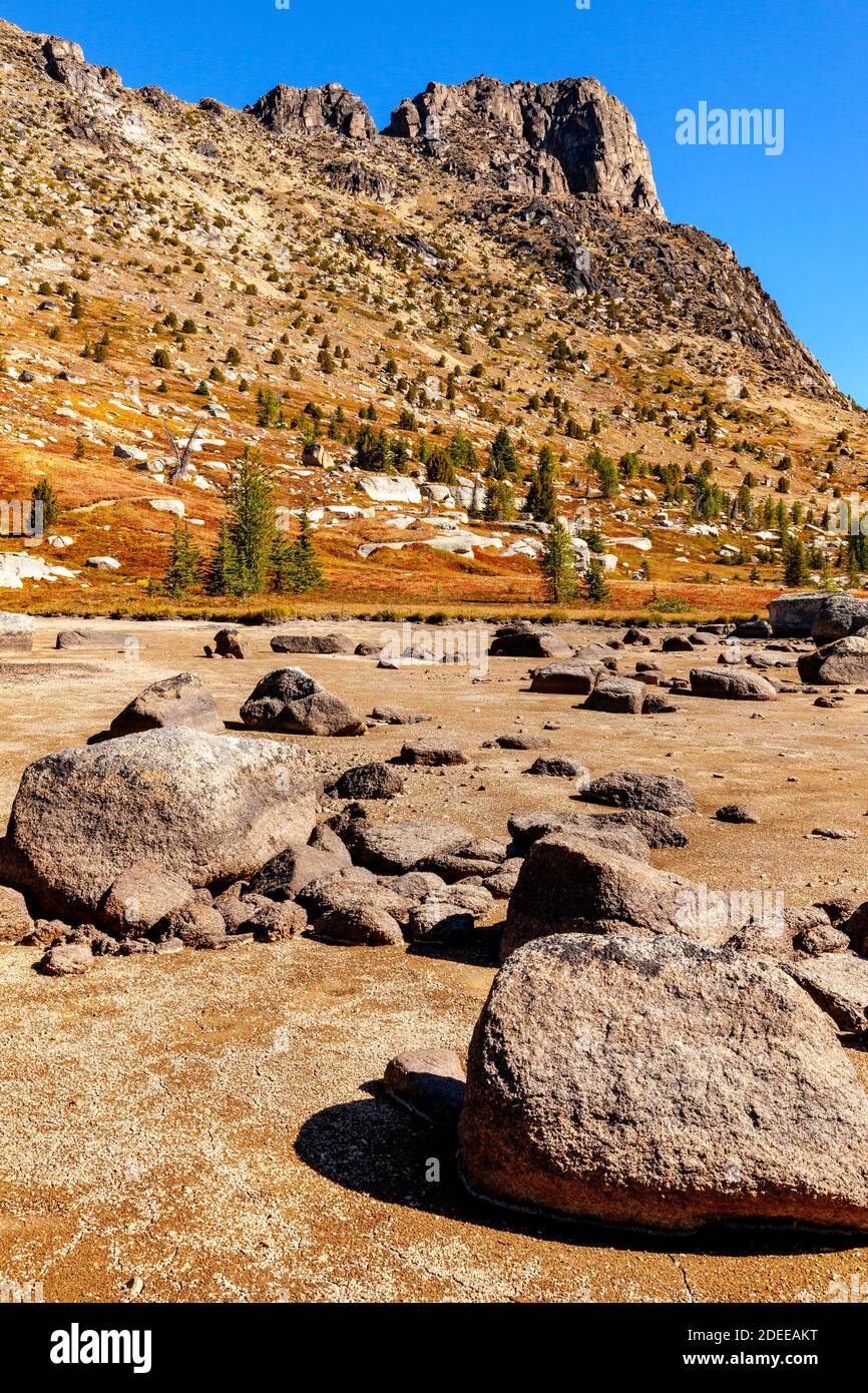 WA17693-00.....WASHINGTON -Dry lake bed and Cathedral Peak viewed from ...
