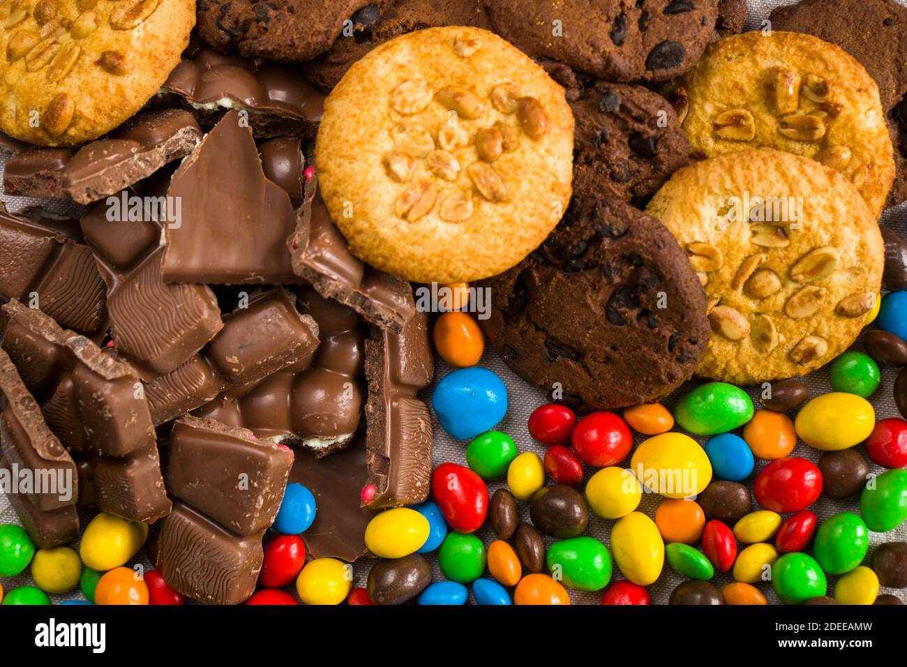 Chocolate candy on the white background, colorful candy texture, close ...