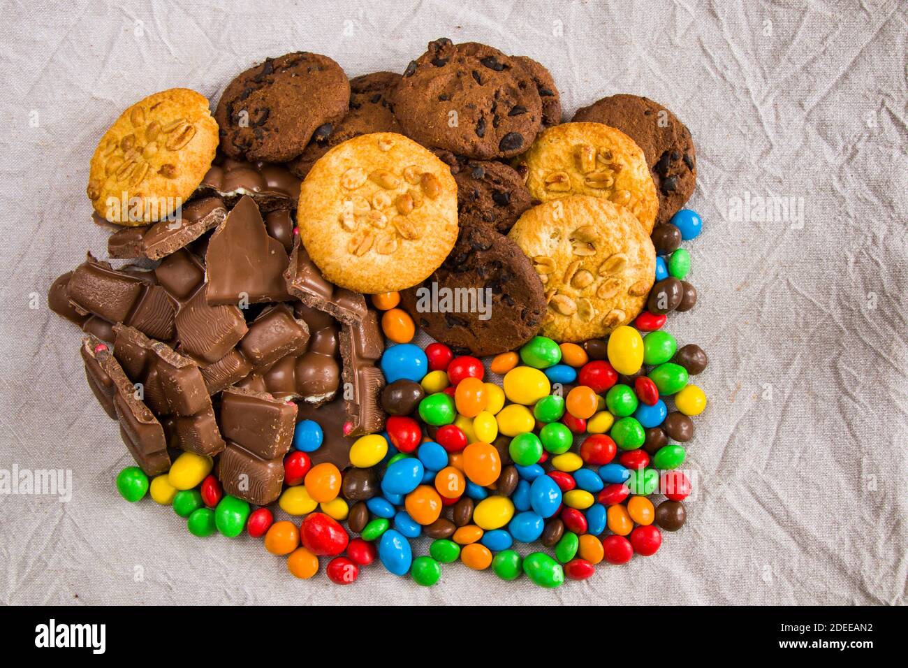 Chocolate candy on the white background, colorful candy texture, close ...