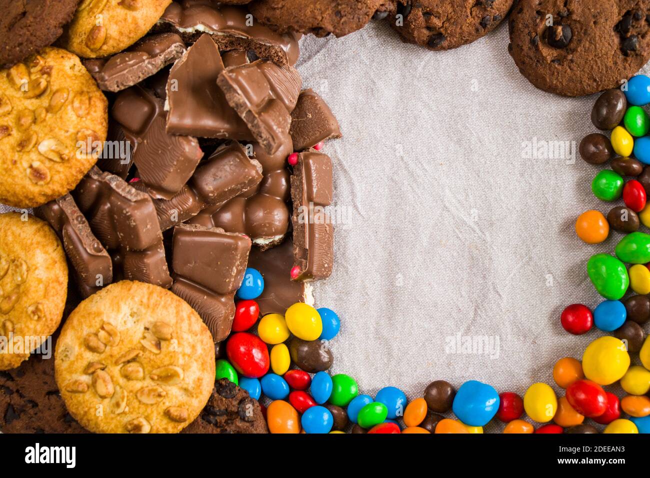 Chocolate candy on the white background, colorful candy texture, close ...