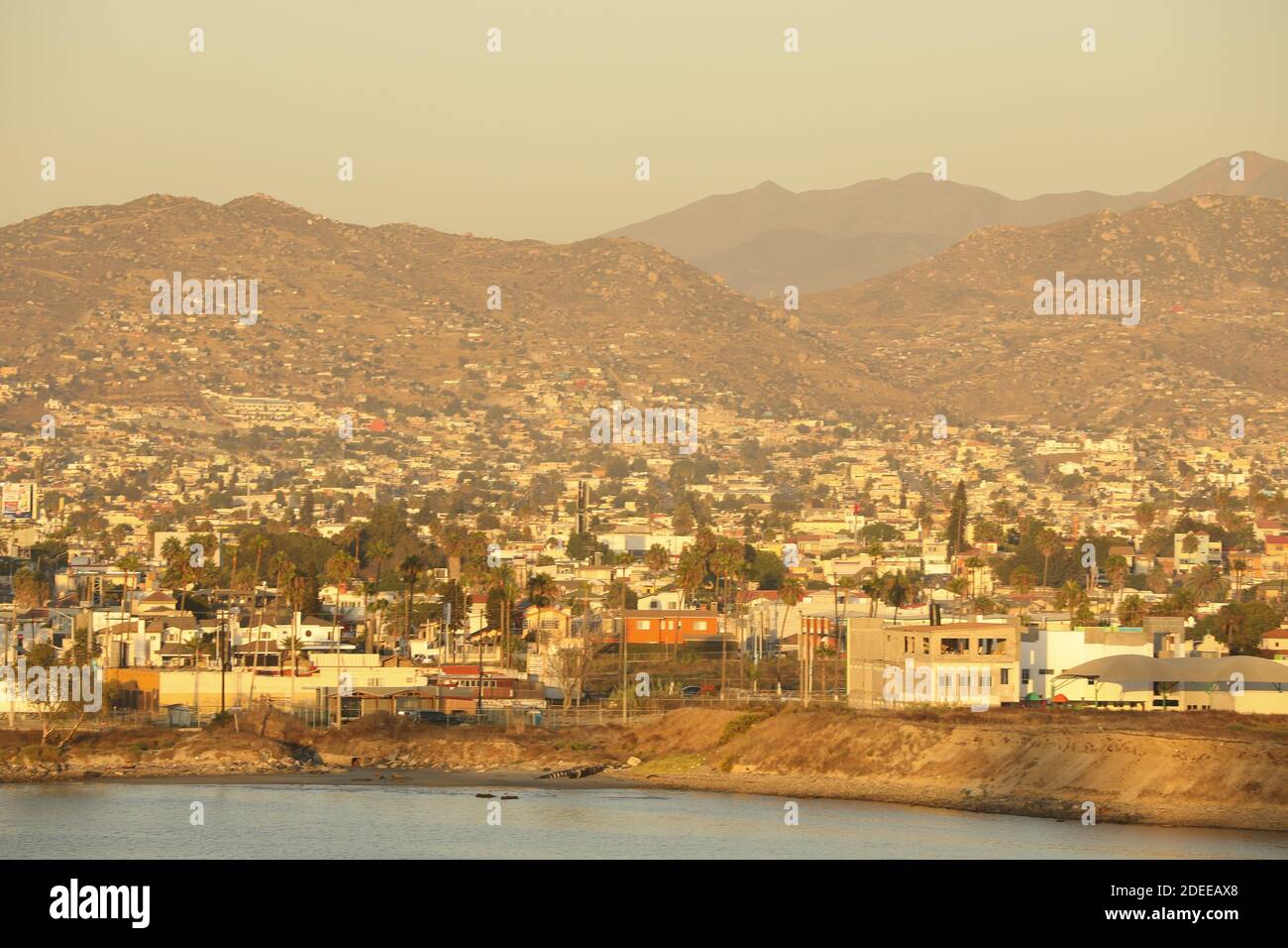 The waterfront landscape of the city of Ensenada, Mexico Stock Photo ...