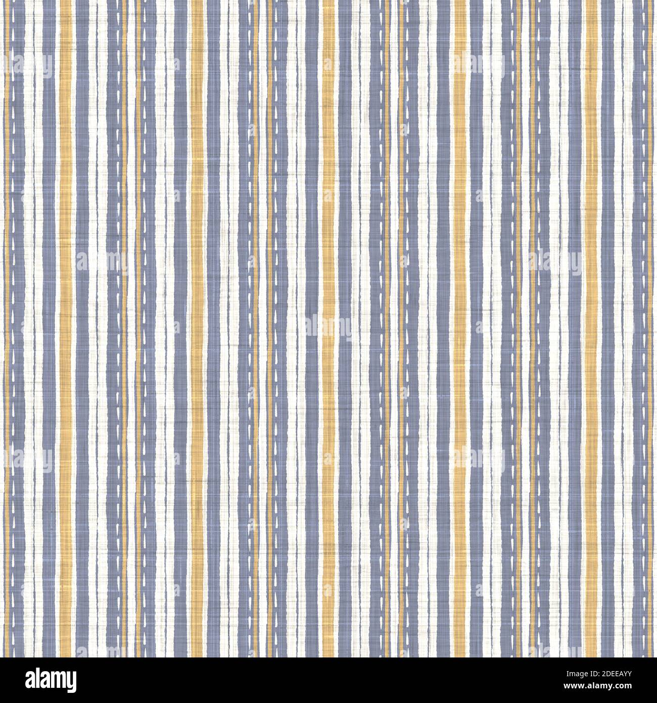 Seamless french blue yellow farmhouse style stripes texture. Woven ...