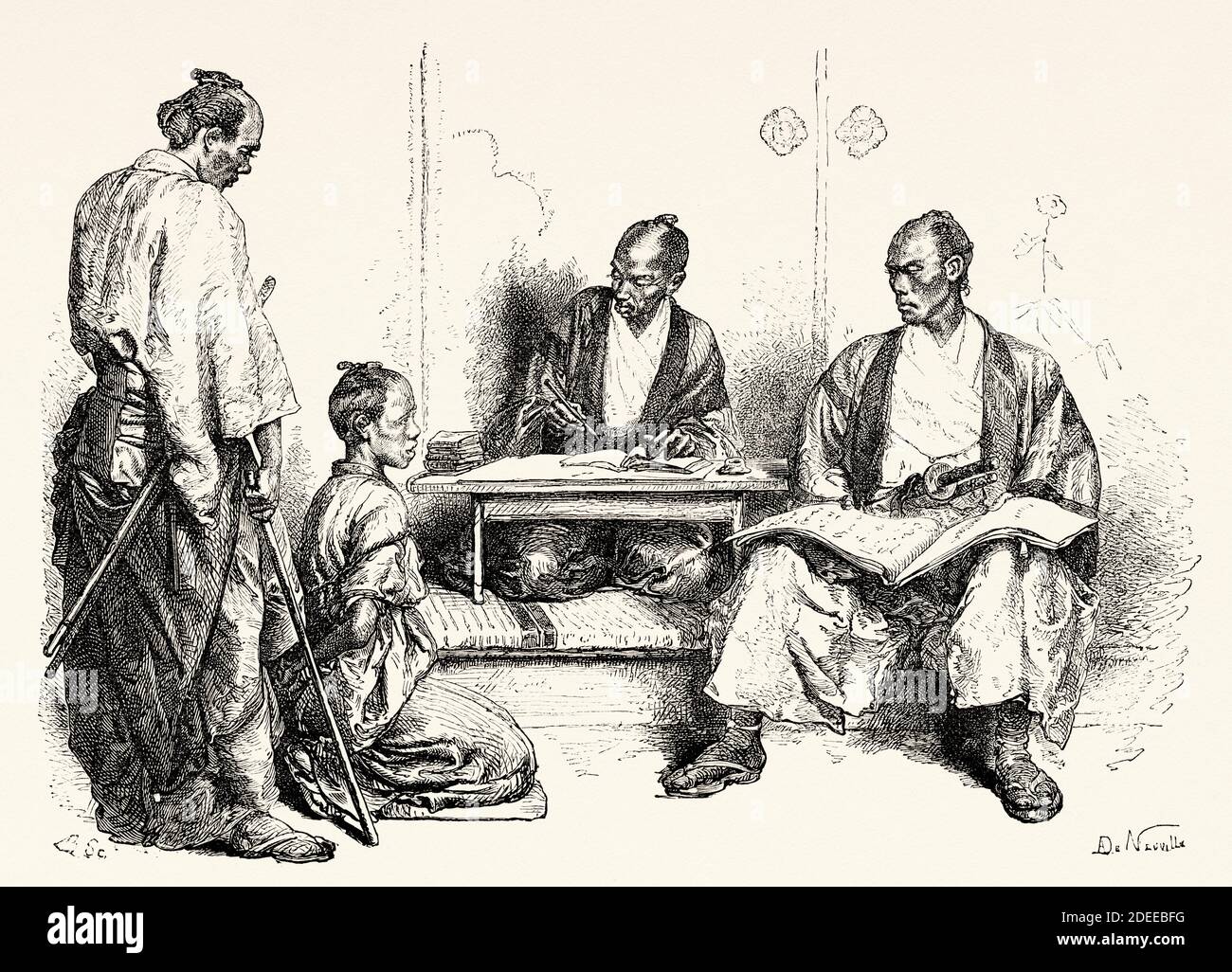 An investigating judge, Japan. Old 19th century engraved illustration ...